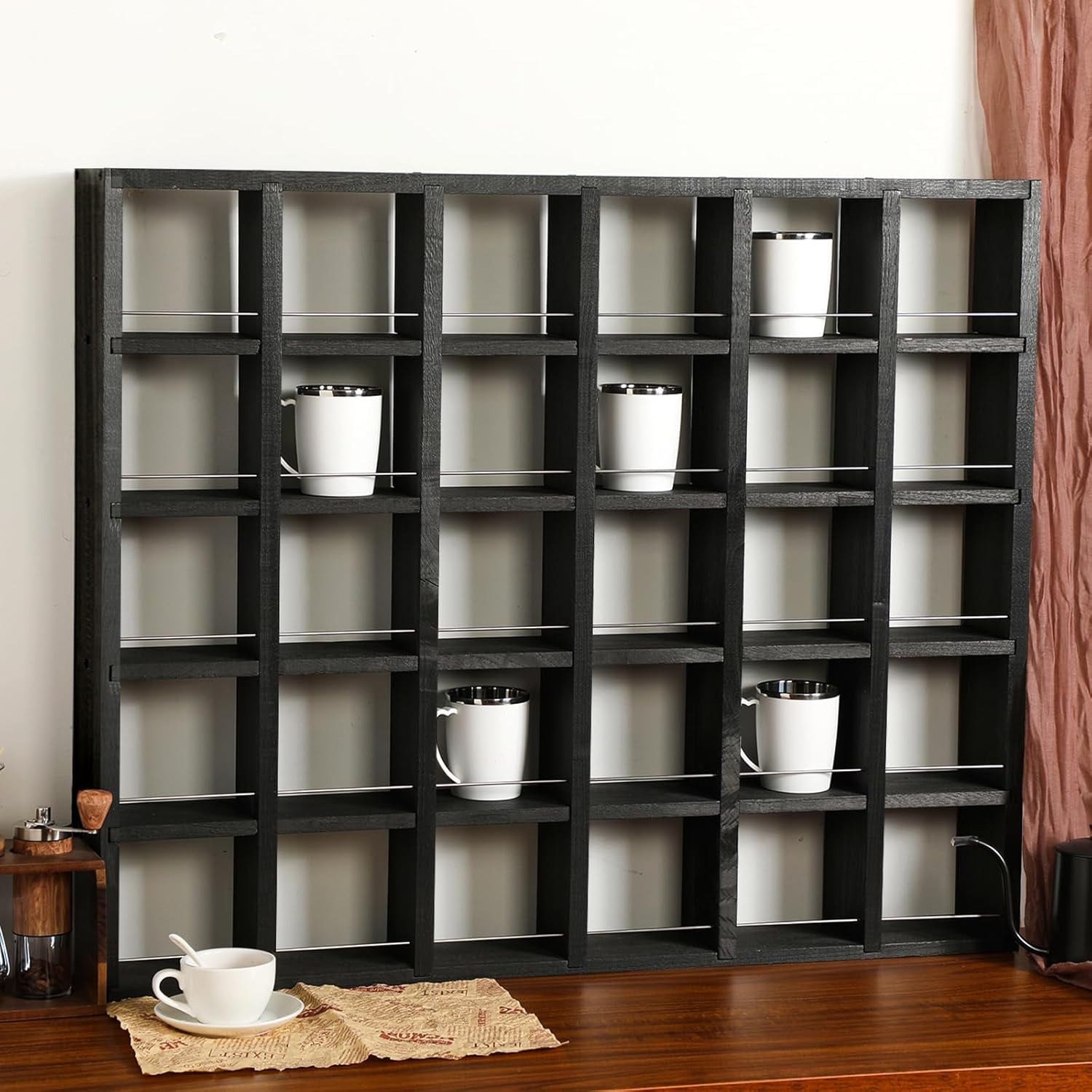 Oversize Coffee Mug Display Rack Wooden Shelves Rustic Shot Glass ...