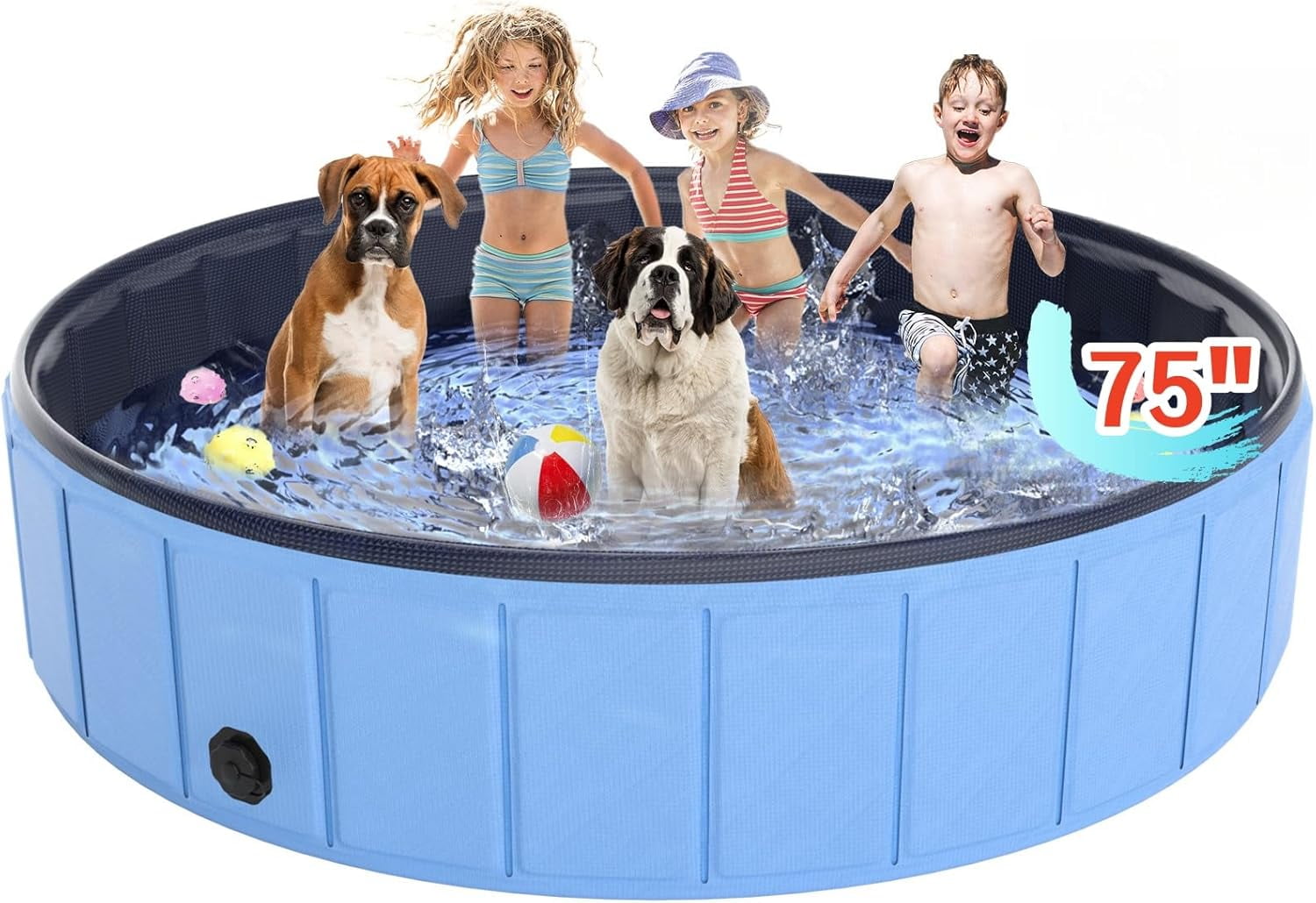 Oversize Dog Pool 75"x 16", Foldable Dog Swimming Pool, Hard Plastic ...