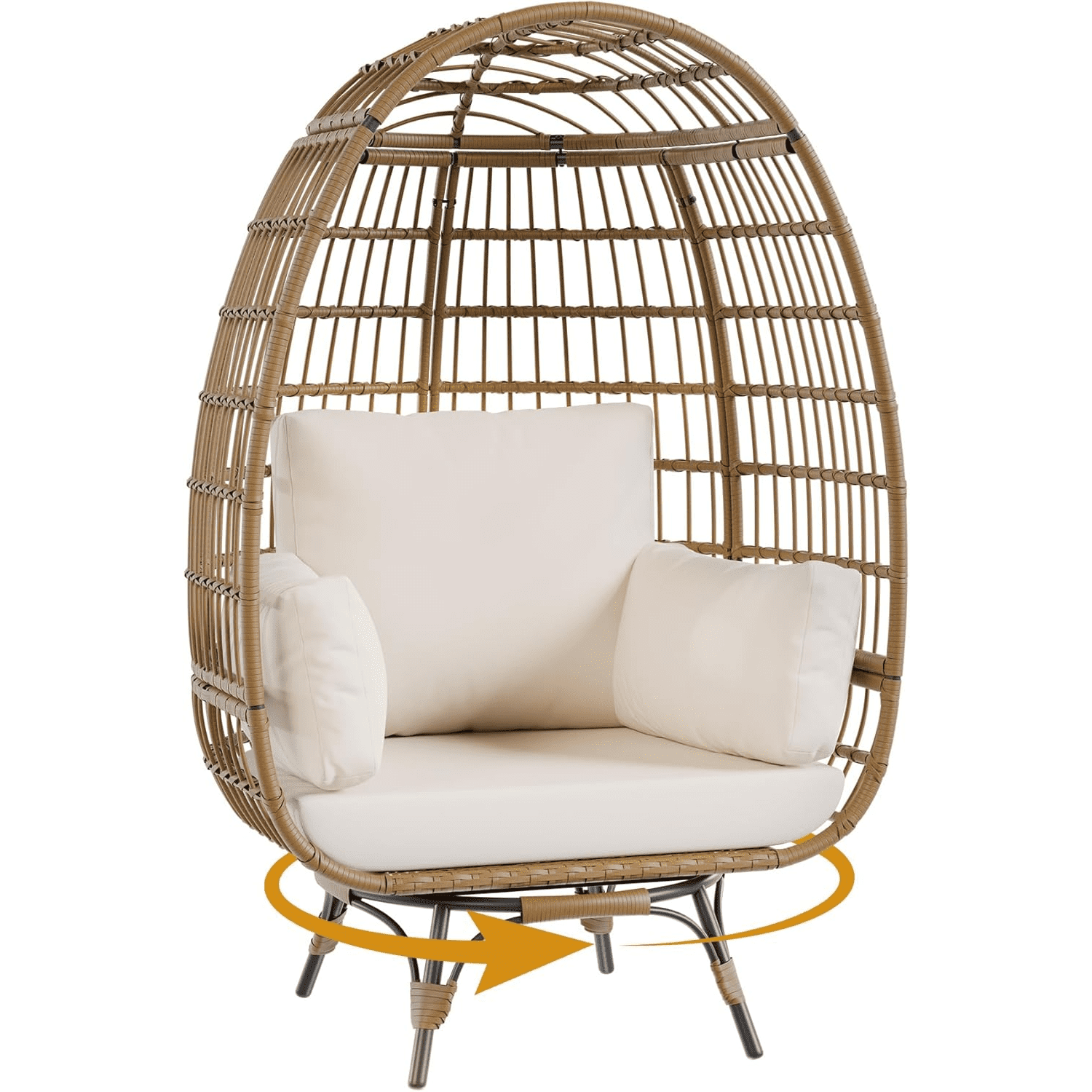 Oversize Egg Rattan Chair,Patio Rotating Rattan Egg Basket Lounge Chair ...