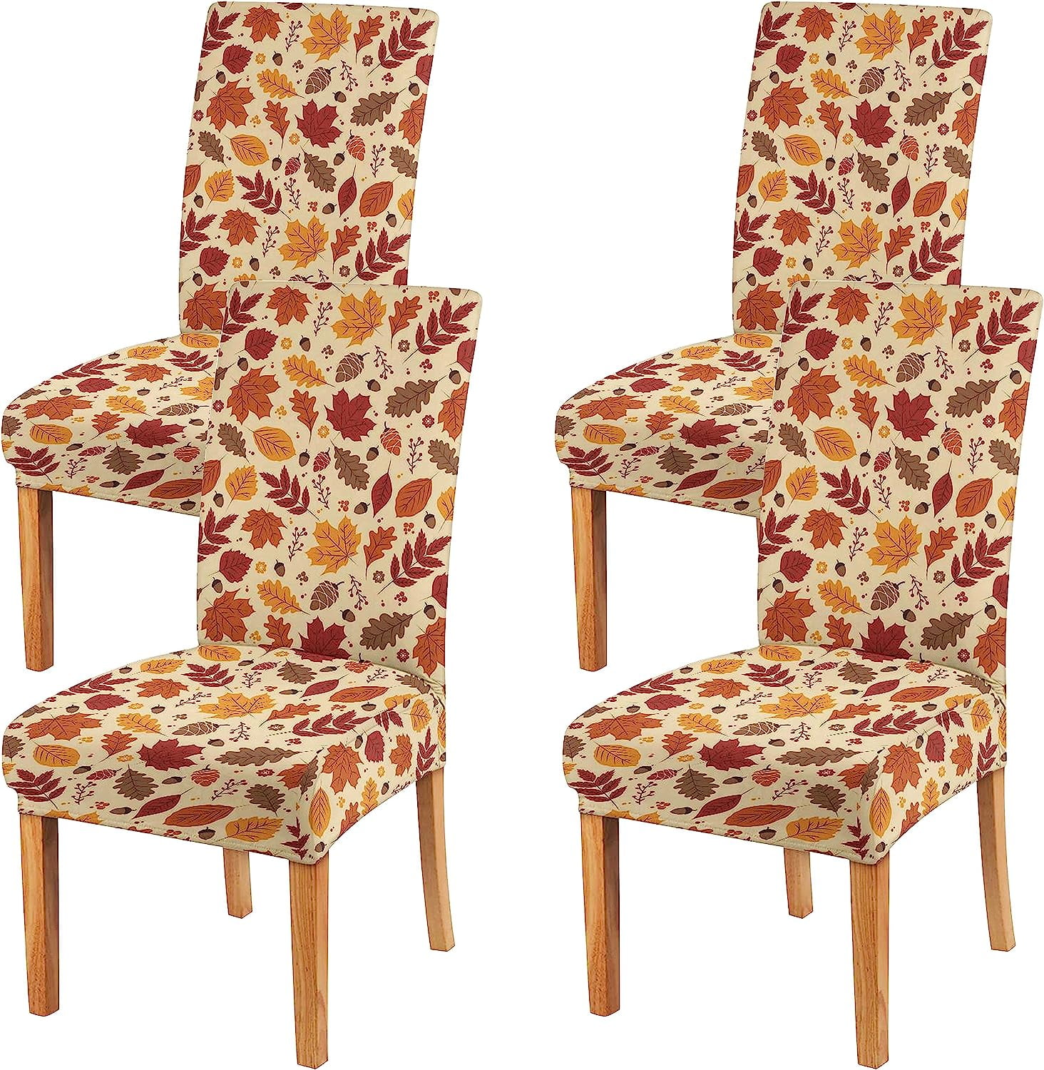 Oversize Fall Leaf Chair Covers for Dining Room Set of 4,Large Stretch ...