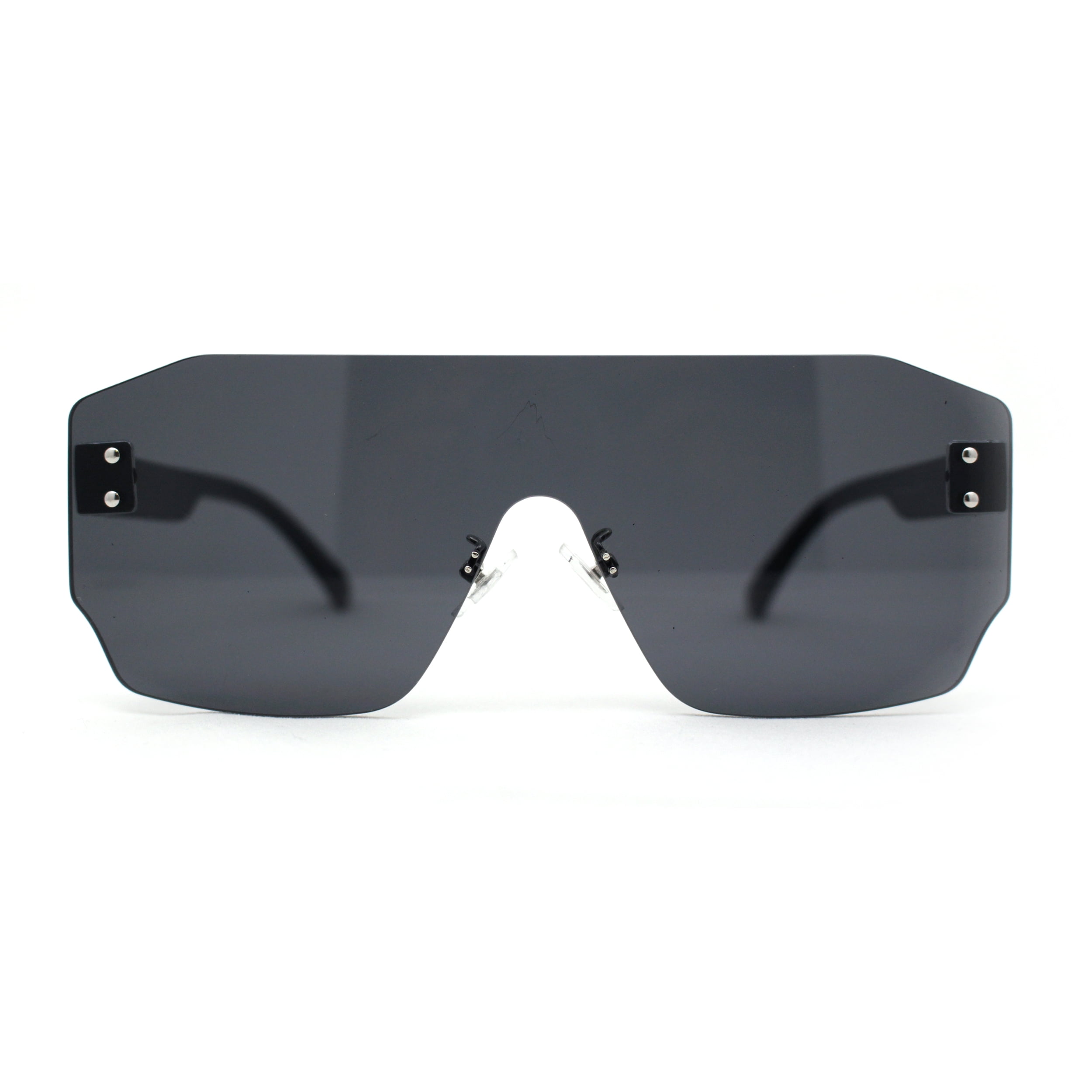 Oversize Flat Top Panel Mono Block Shield Lens Sunglasses All Black ...