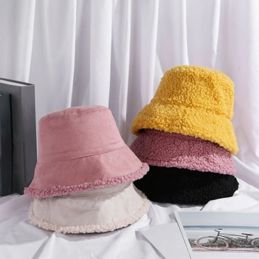 SPRING PARK Women Elegant Solid Color Thick Wool Bucket Hat Warm ...