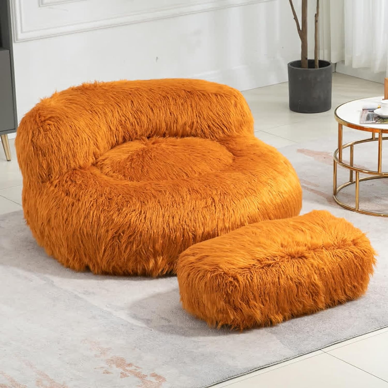 Oversize Floor Chairs for Adults, Faux Fur Lazy Sofa Couch with Ottoman ...