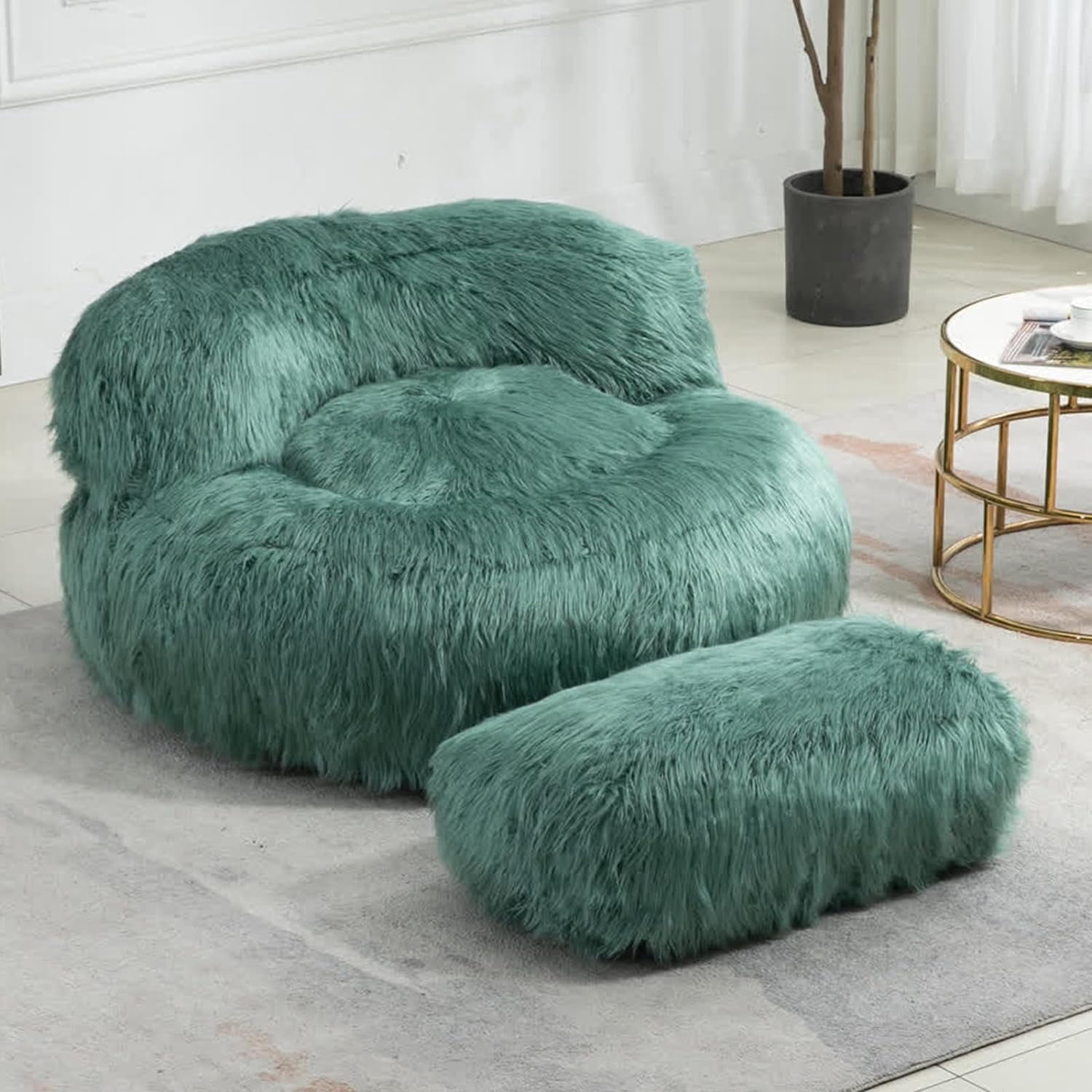 Oversize Floor Chairs for Adults, Faux Fur Lazy Sofa Couch with Ottoman ...