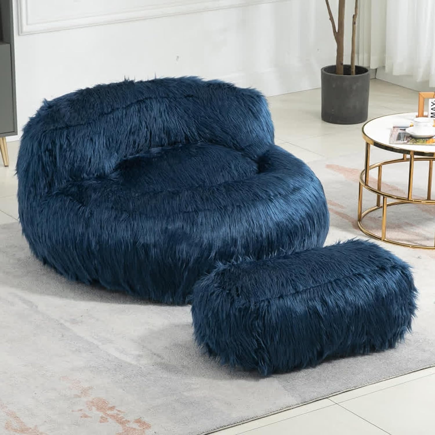 Oversize Floor Chairs for Adults, Faux Fur Lazy Sofa Couch with Ottoman ...