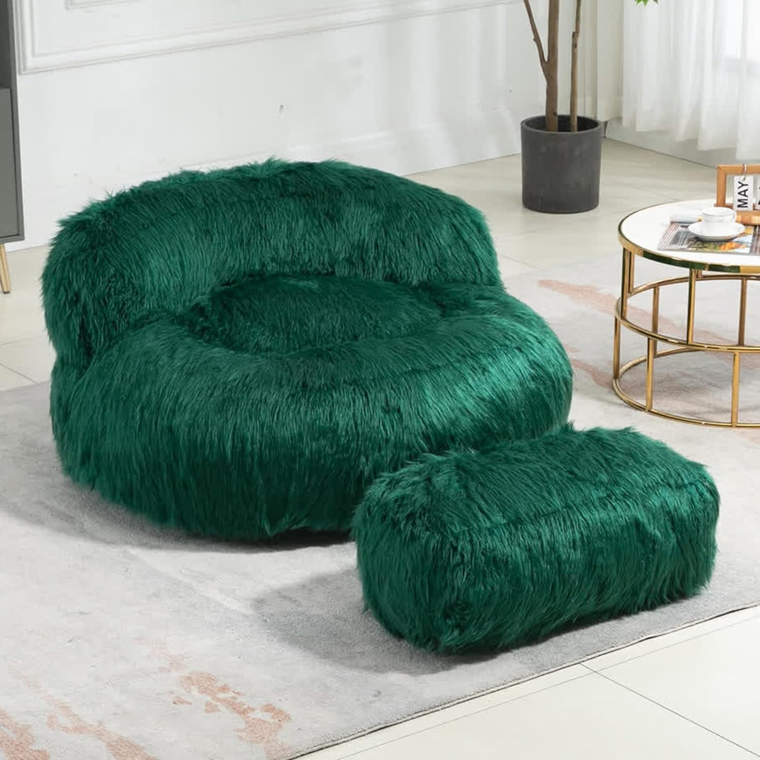 Oversize Floor Chairs for Adults, Faux Fur Lazy Sofa Couch with Ottoman ...