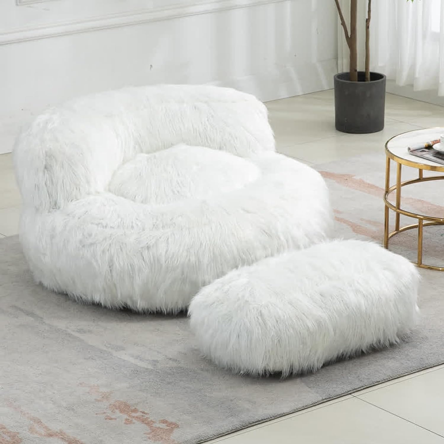 Oversize Floor Chairs for Adults, Faux Fur Lazy Sofa Couch with Ottoman ...