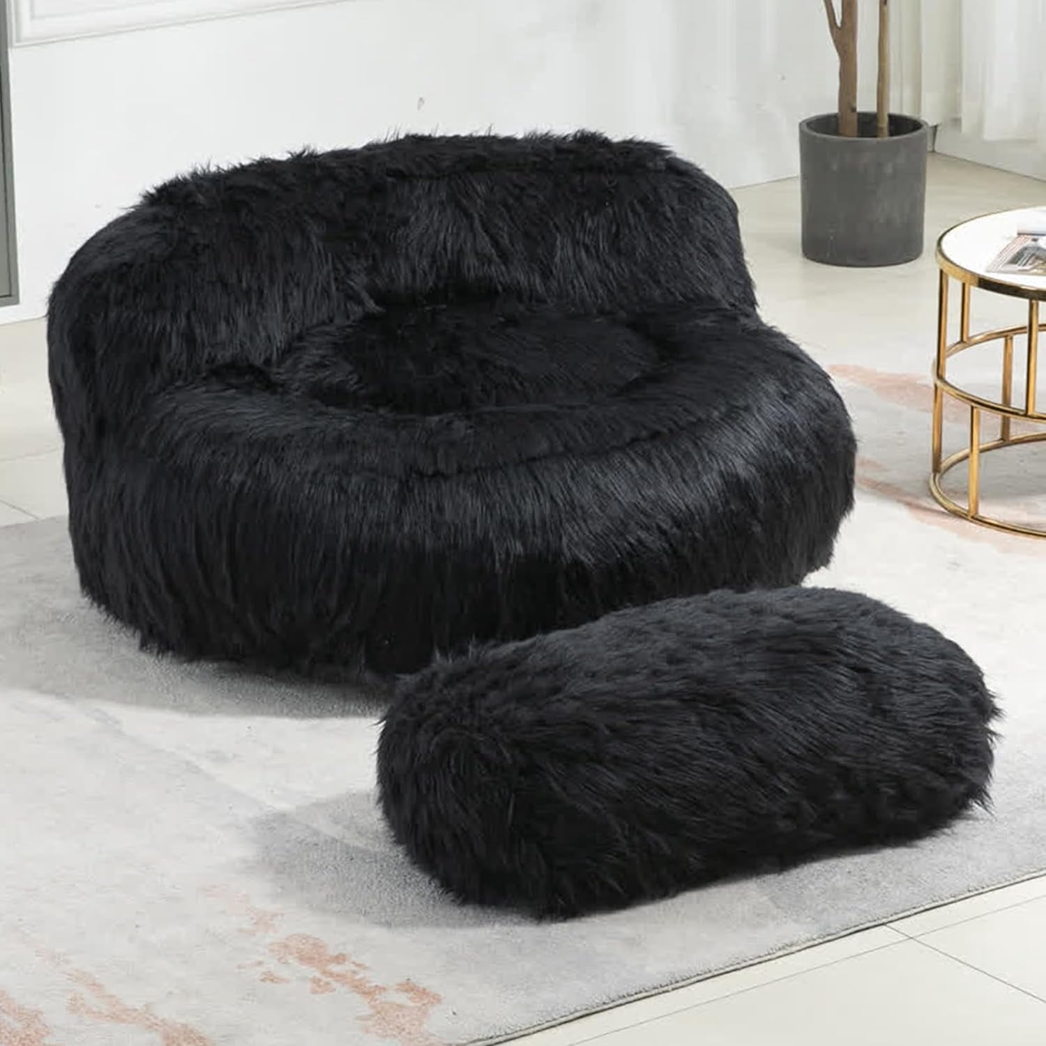 Oversize Floor Chairs for Adults, Faux Fur Lazy Sofa Couch with Ottoman ...