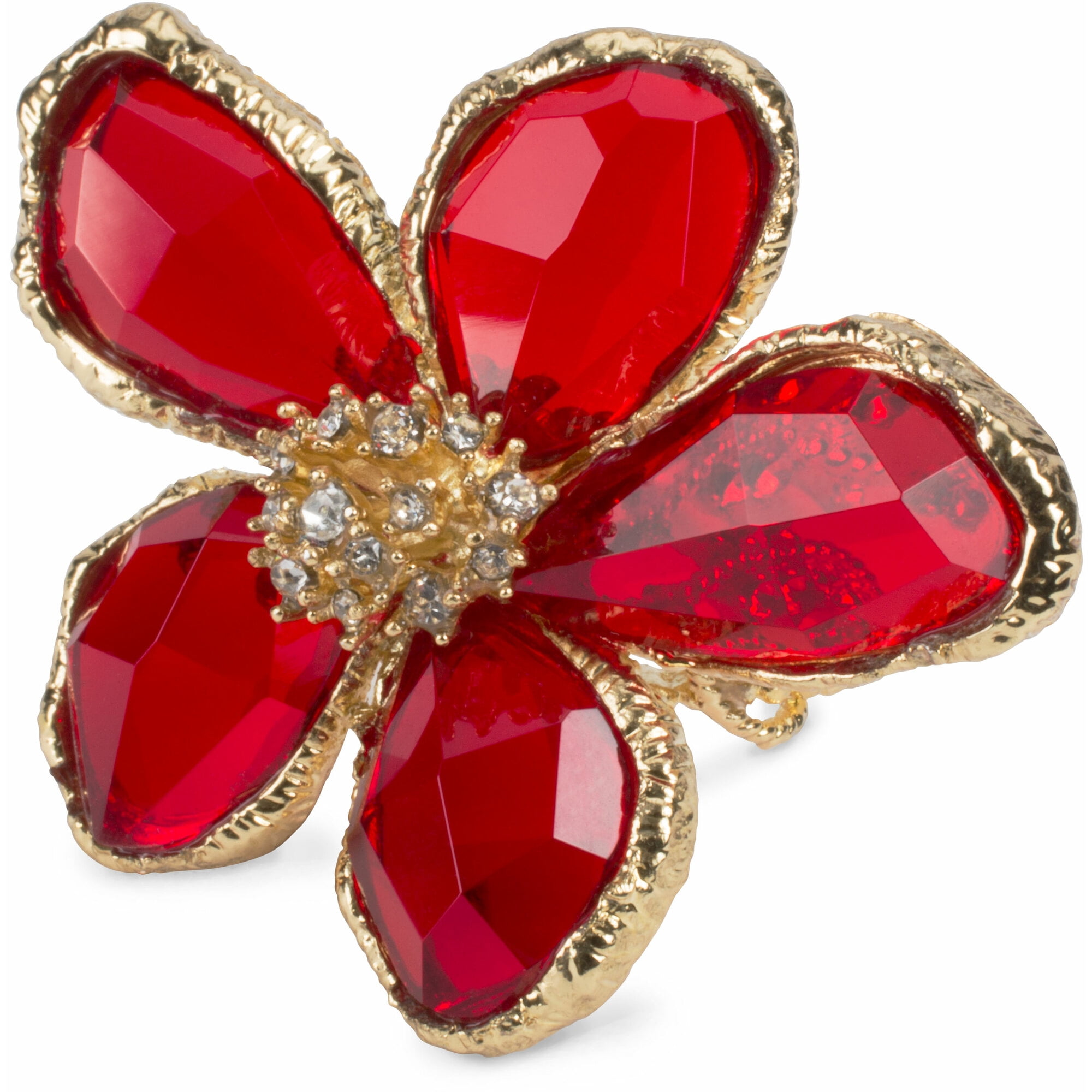 Oversize Flower Ring Ruby Red and Gold - Walmart.com