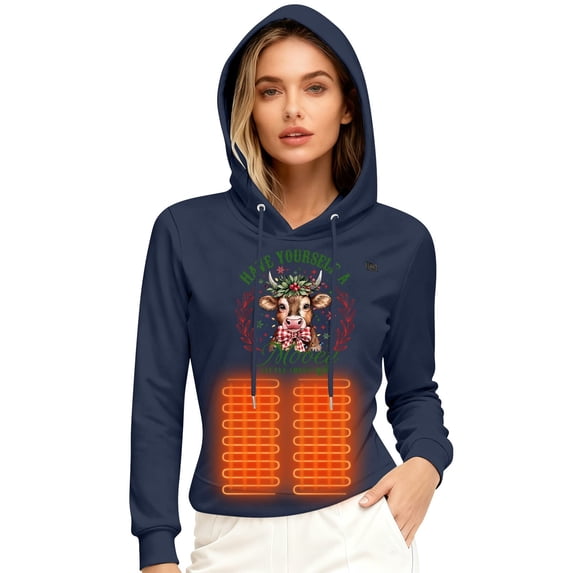 Oversize Hoodie for Women Unisex Fleece Lined Heated Cute Cartoon Cow ...