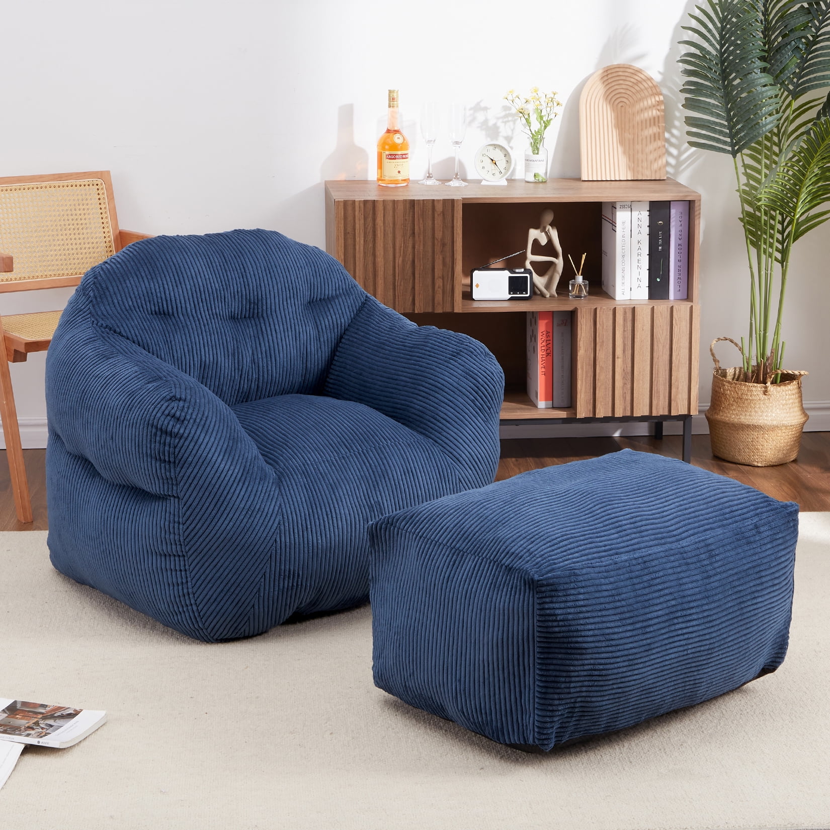 Oversize Lazy Sofa Set with Foot Rest for Living Room, Bean Bag Sofa ...