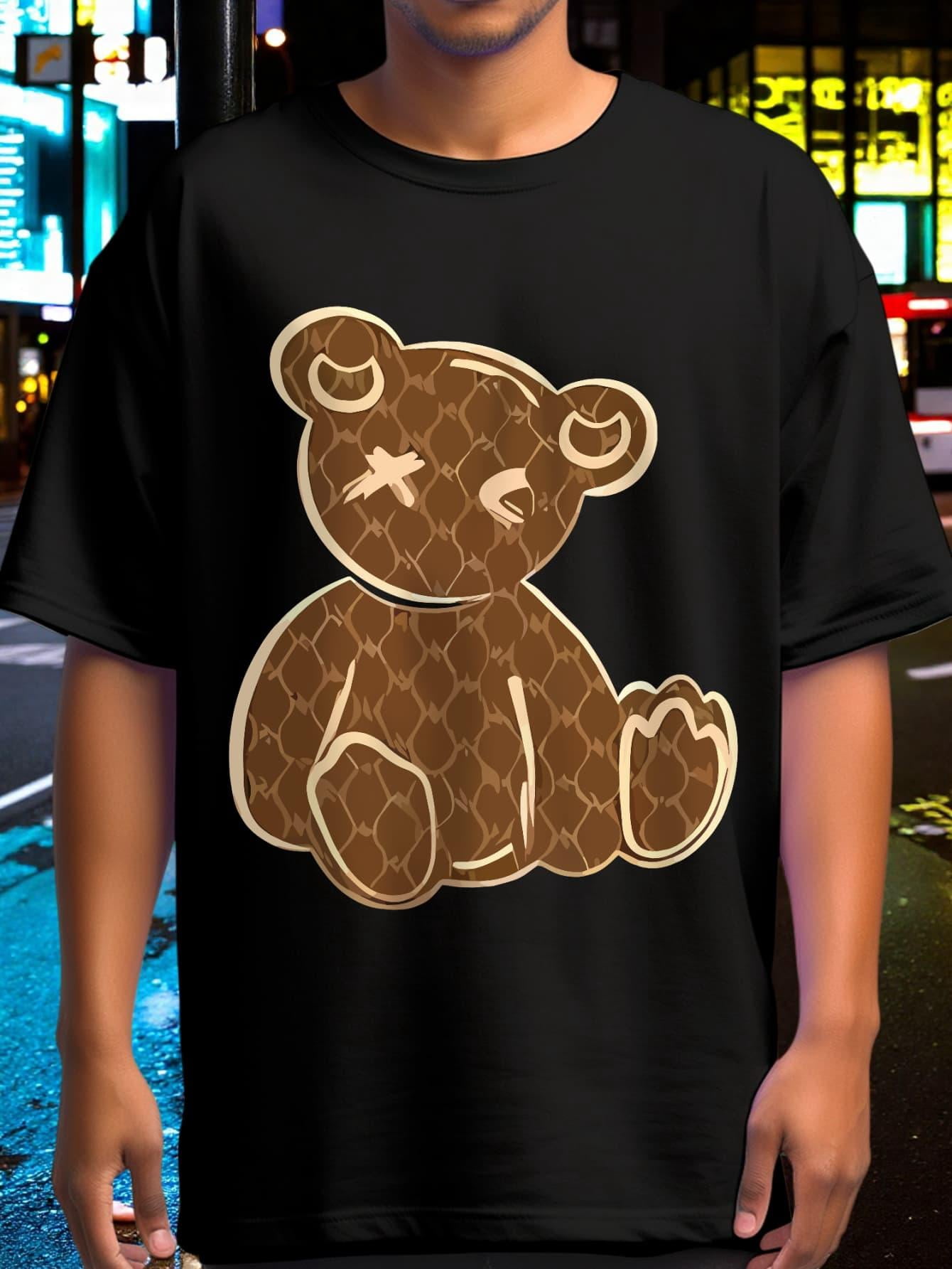 Oversize Loose Fit 180g Pure Cotton Teddy Bear Graphic T-Shirt for Back ...