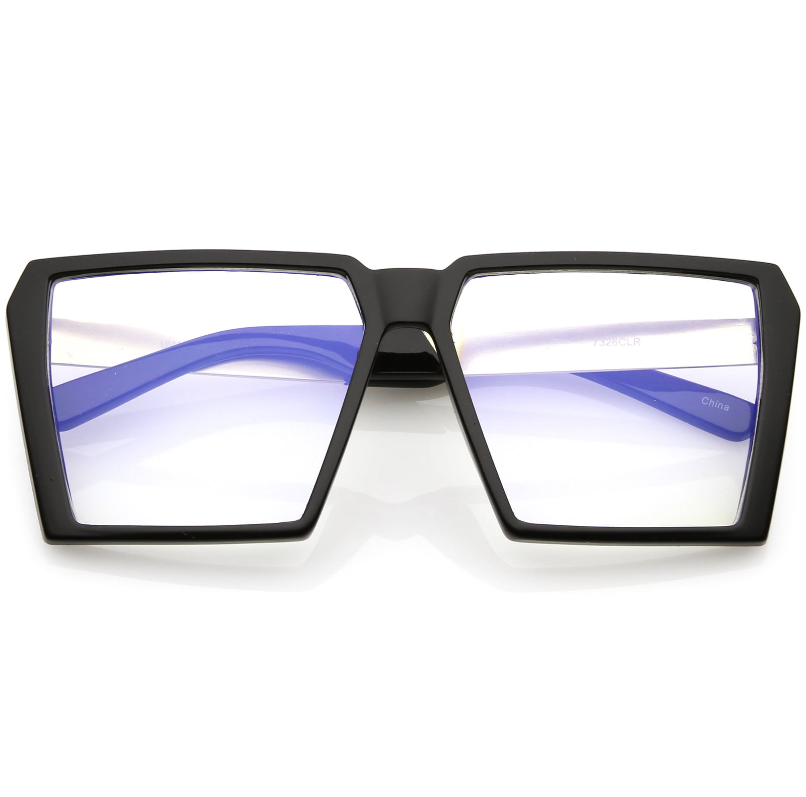 Oversize Modern Chunky Square Eyeglasses Flat Clear Lens 60mm (Black ...