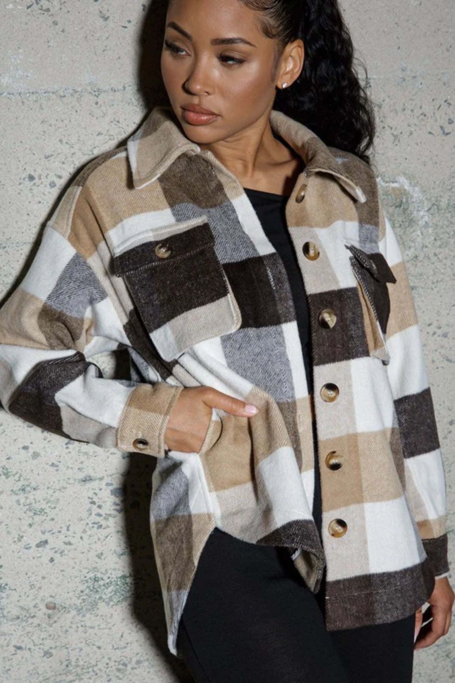 Oversize Multi Color Plaid Shacket - Walmart.com