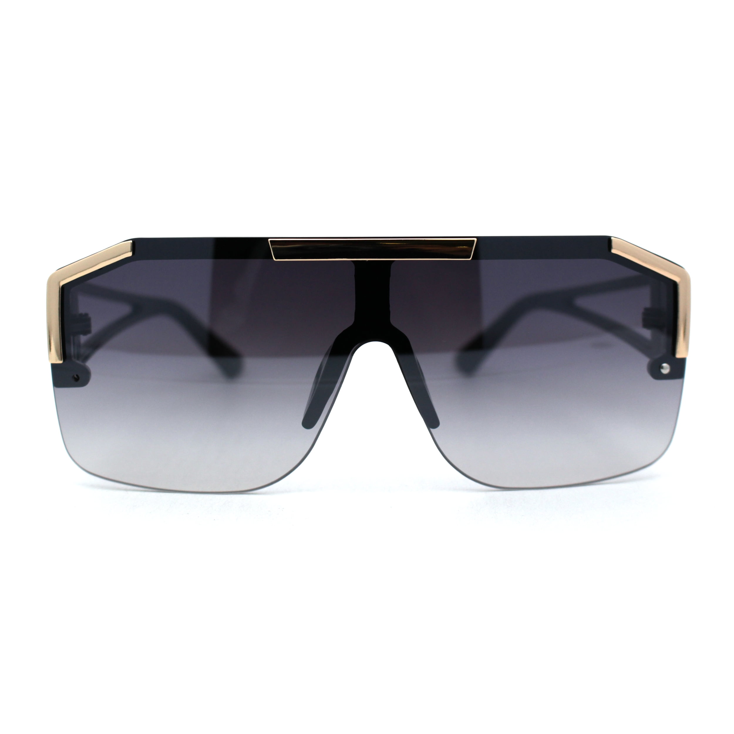 Oversize Rimless Block Mono Lens Shield Squared Sunglasses Black Smoke ...