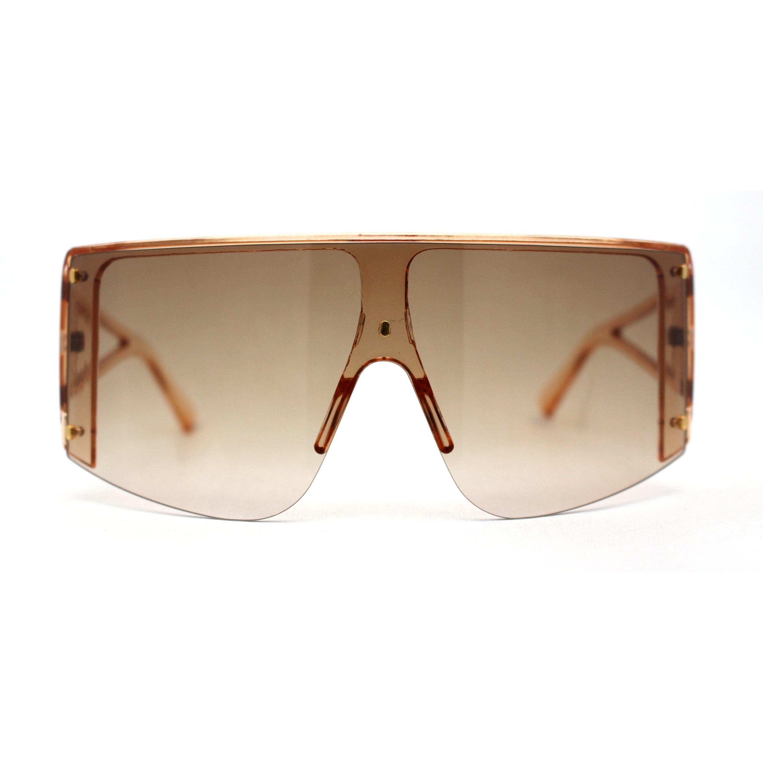 Oversize Shield Flat Top Half Rim Sunglasses Peach Brown - Walmart.com