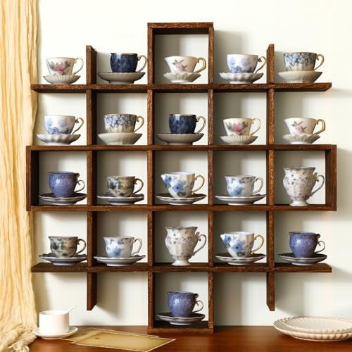 Oversize Tea Cup and Saucer Display Rack Rustic Brown Wooden Display ...