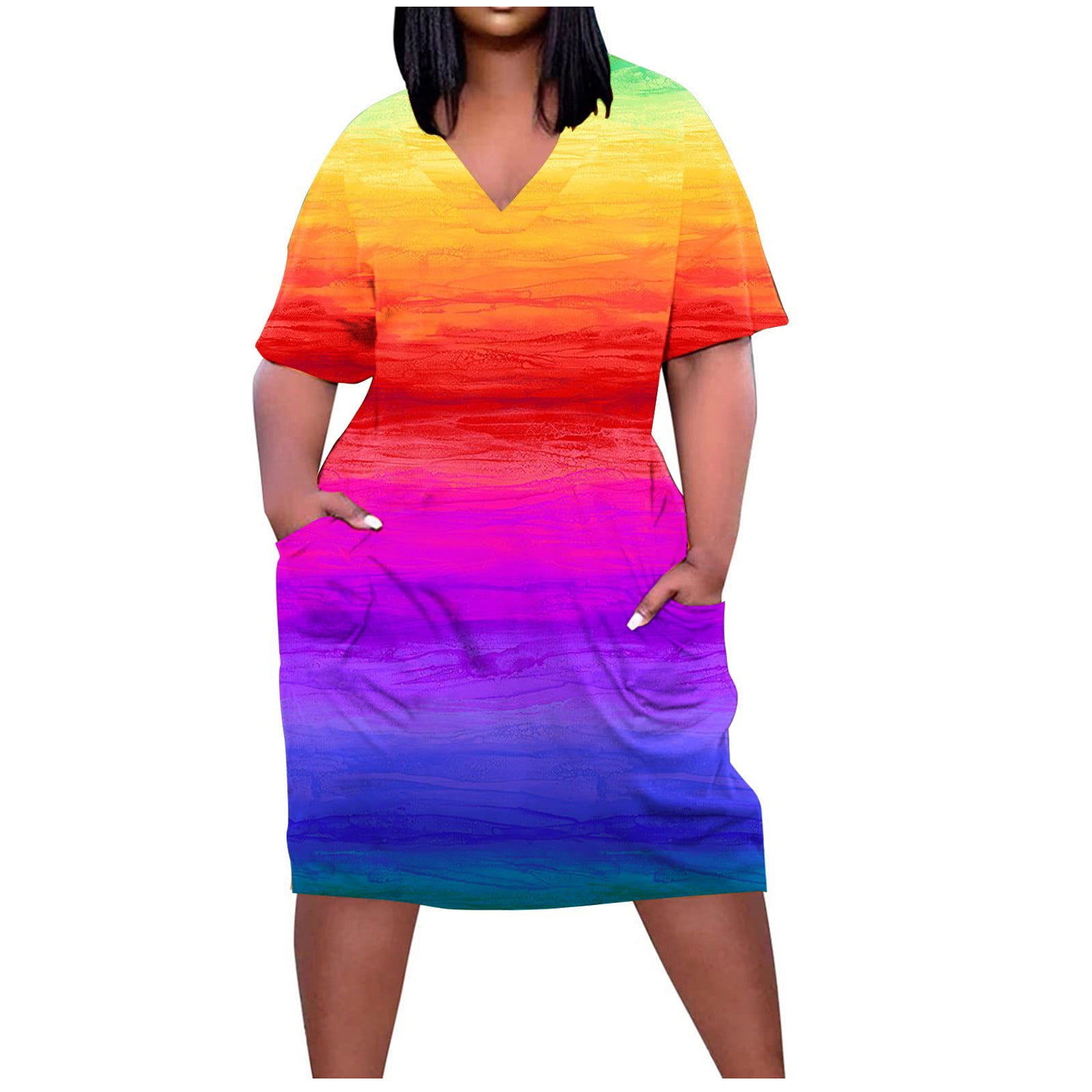 Oversize Tshirt Dress for Women Casual Plus Size V Neck Short Sleeves ...