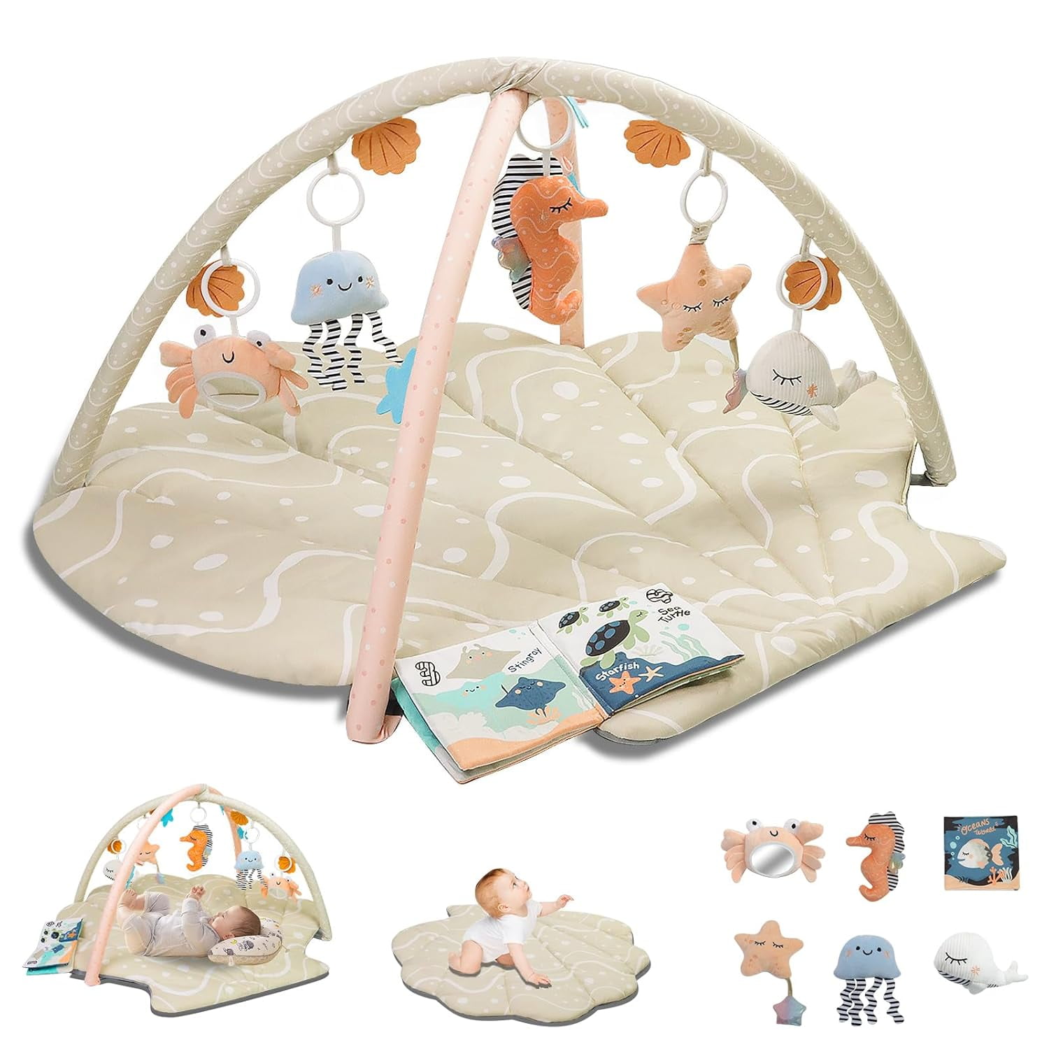 Oversize Tummy Time Activity Mat for Babies 0-6 Months, Cute Shell Baby ...