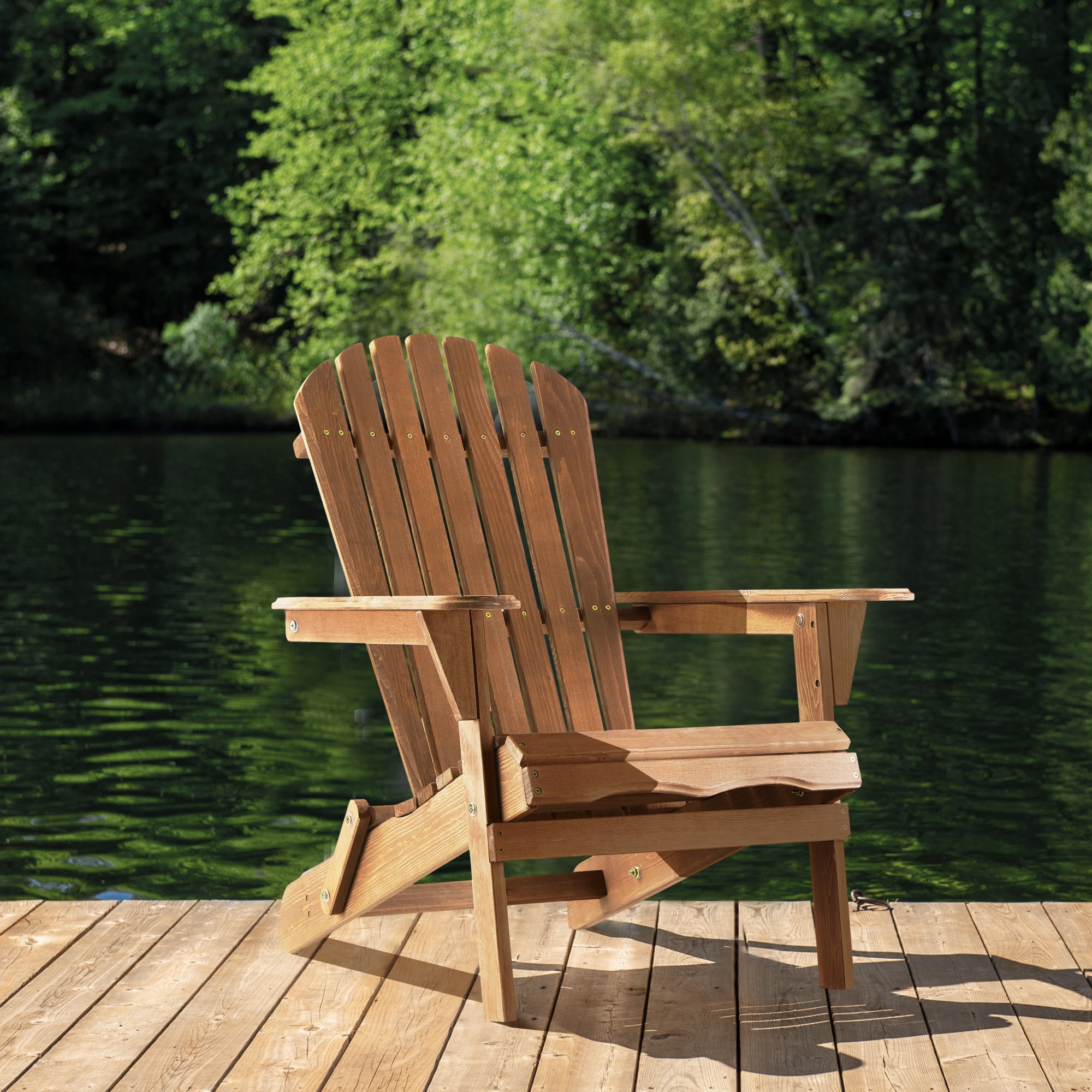 Oversize Wooden Outdoor Folding Adirondack Chair with Pre-Assembled ...