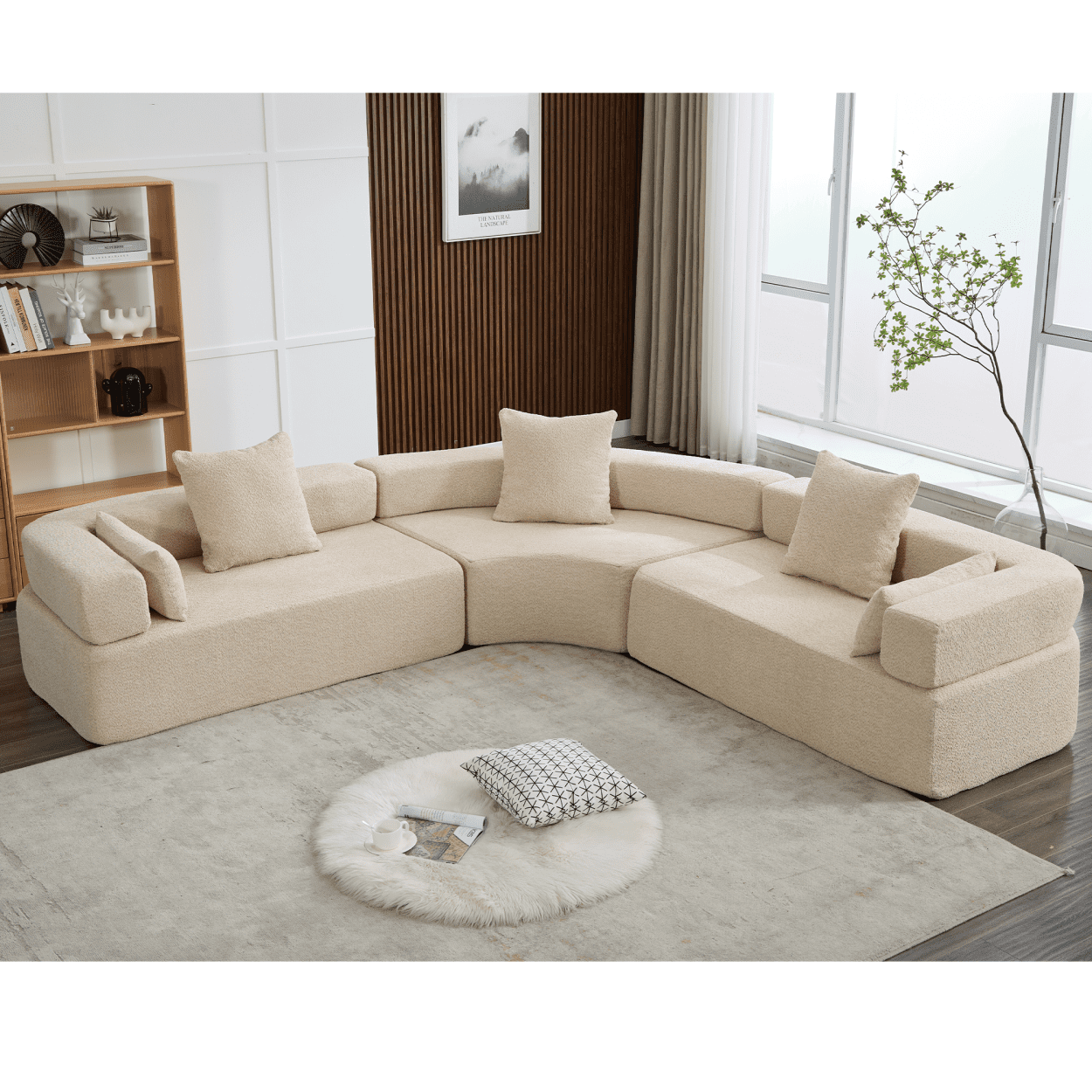 Oversized 111" Modular Sectional Sofa, Convertible L-Shaped Couch with 3 Throw Pillows and 2 ...