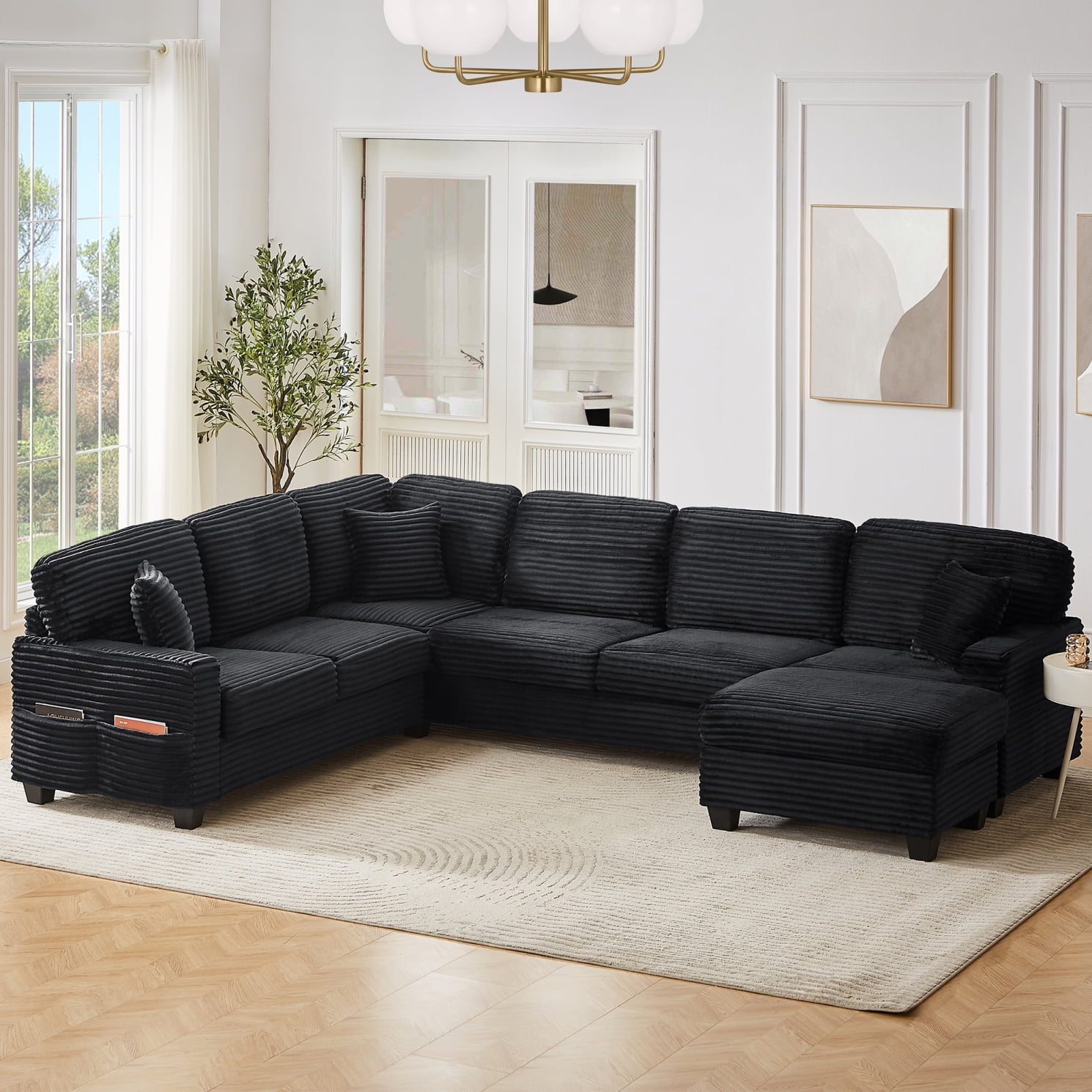Oversized 125" Modular Sectional Sofa, Convertible U-Shaped Couch with Movable Ottoman & Side ...
