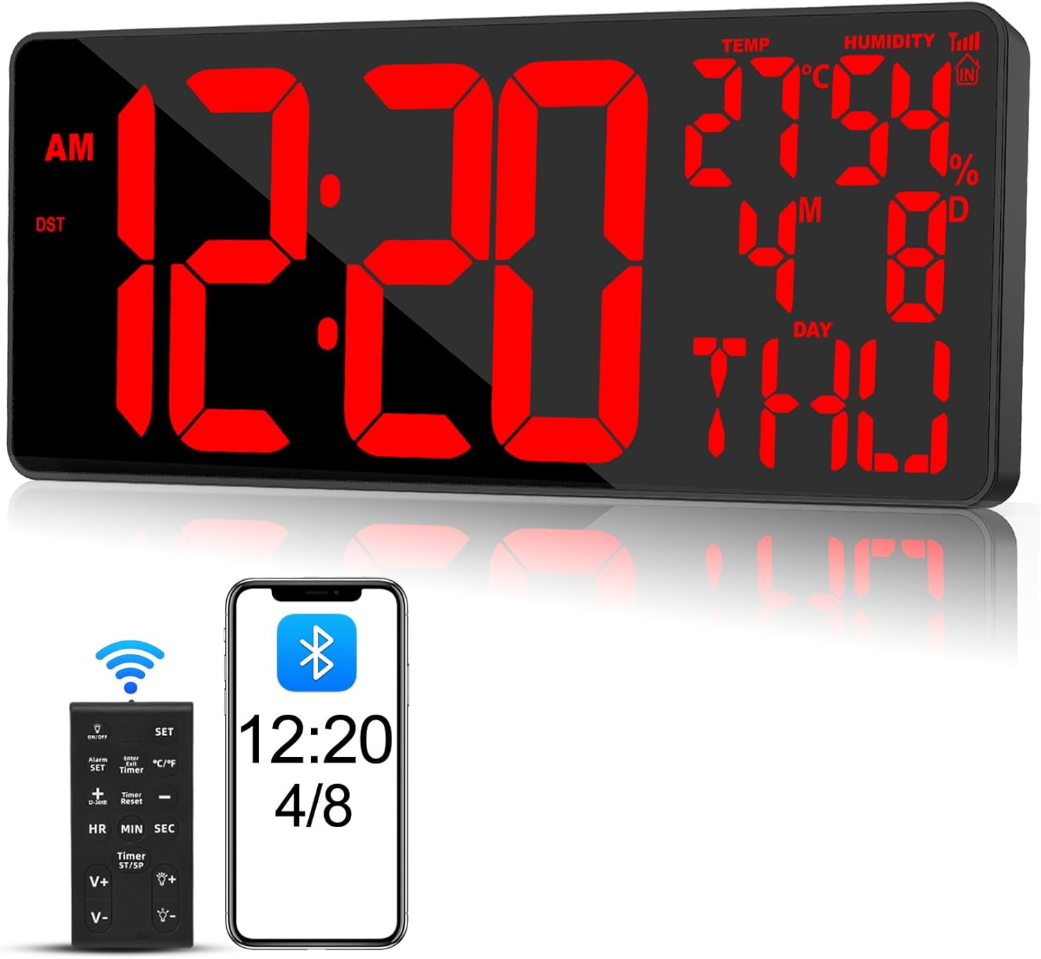 [Oversized] 18" Large Digital Wall Clock with Remote Control, Auto ...