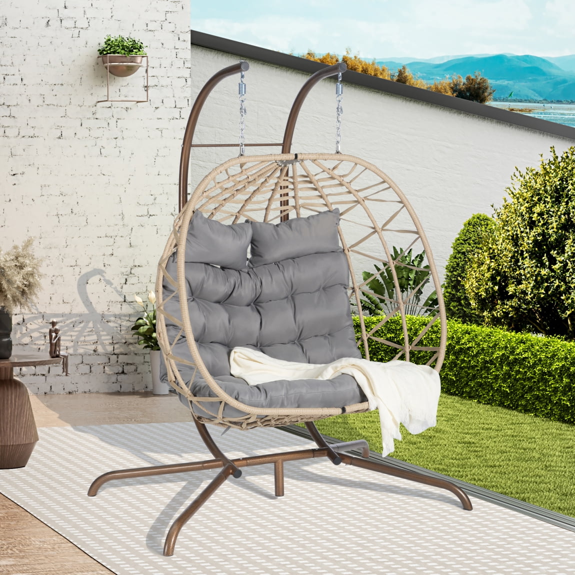 Hammock Chair Okak Outdoor Rattan Egg Swing Chair With Cushion,Patio ...