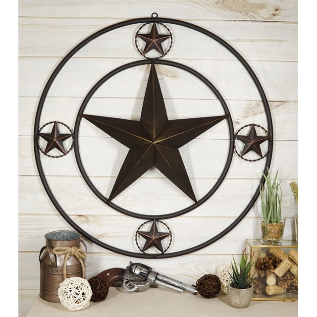 Oversized 24"D Vintage Rustic Western Lone Star Metal Circle Wall Decor ...