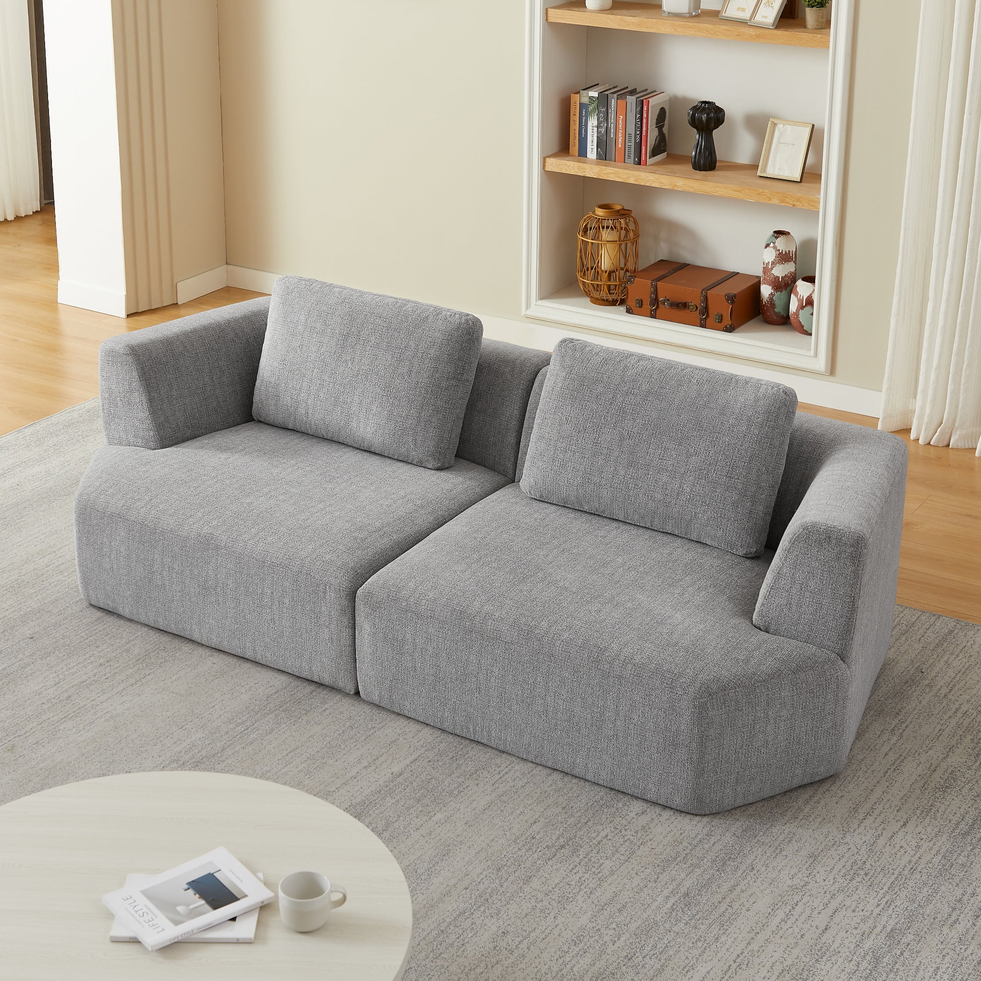 Oversized 3 Seater Sofa, Compressed Chenille Fabric Couch with Pocket ...