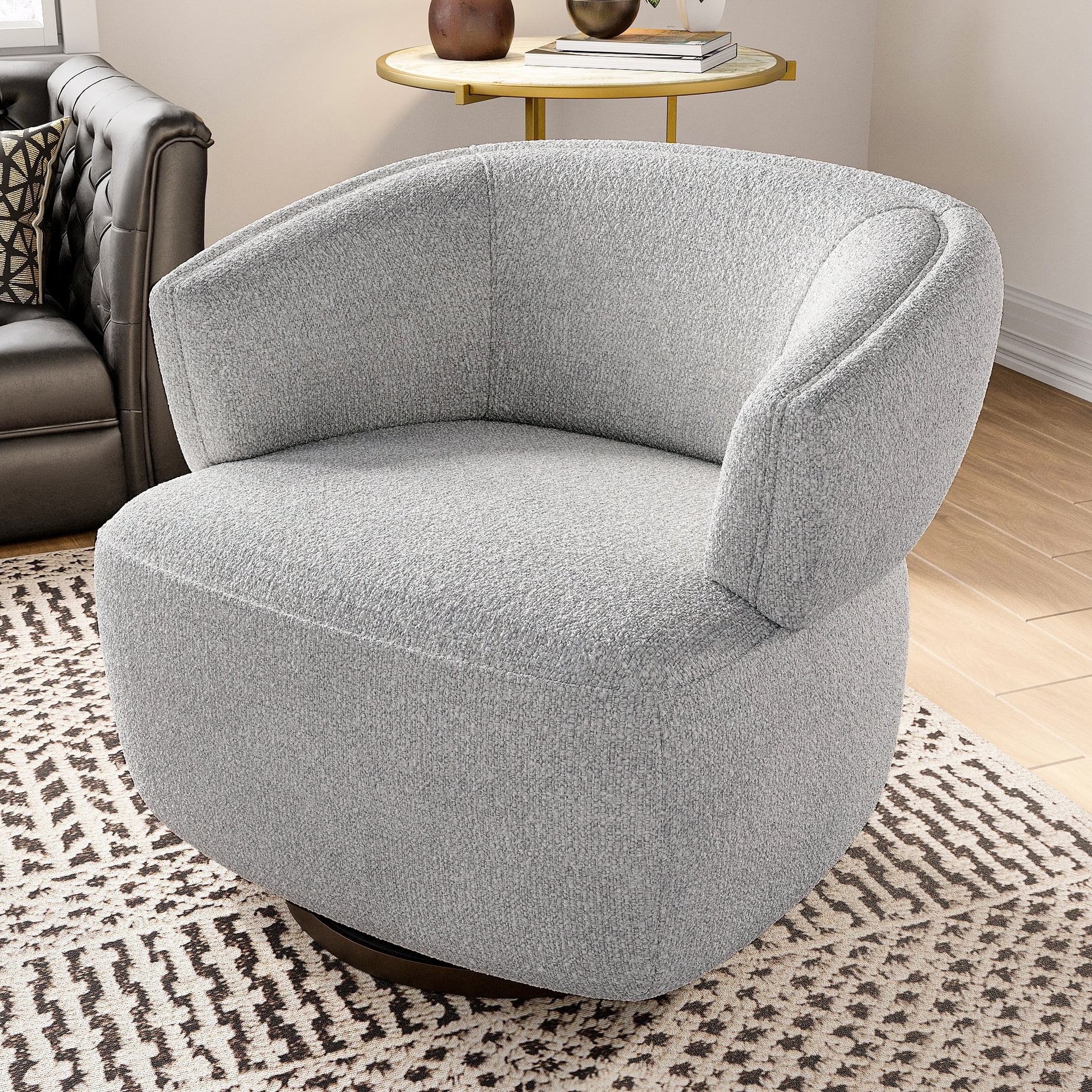 Oversized 360-degree Swivel In Gray - Comfortable Foam Padding ...