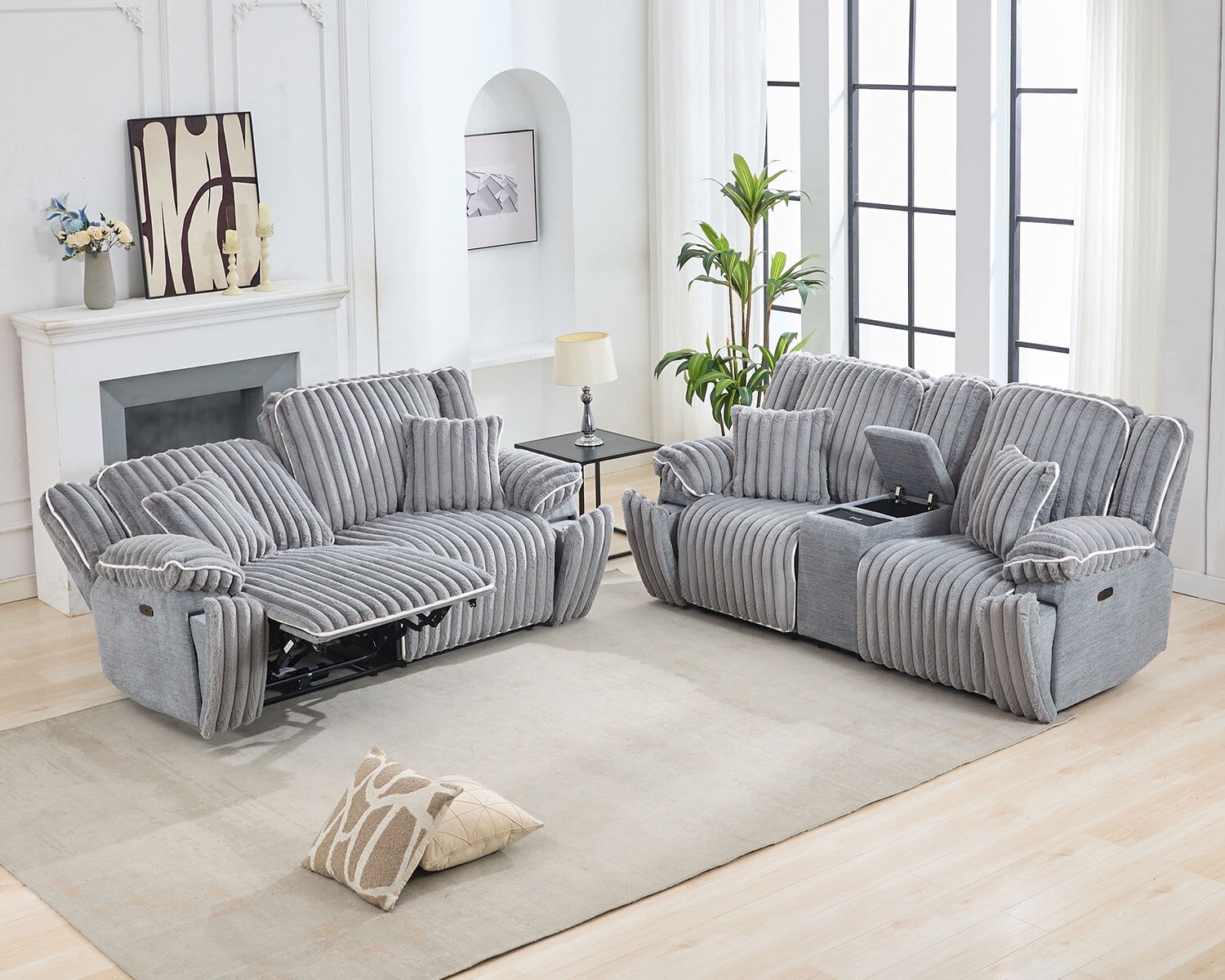 Oversized 4-Seat Power Reclining Loveseat Sofa Set with Wireless ...
