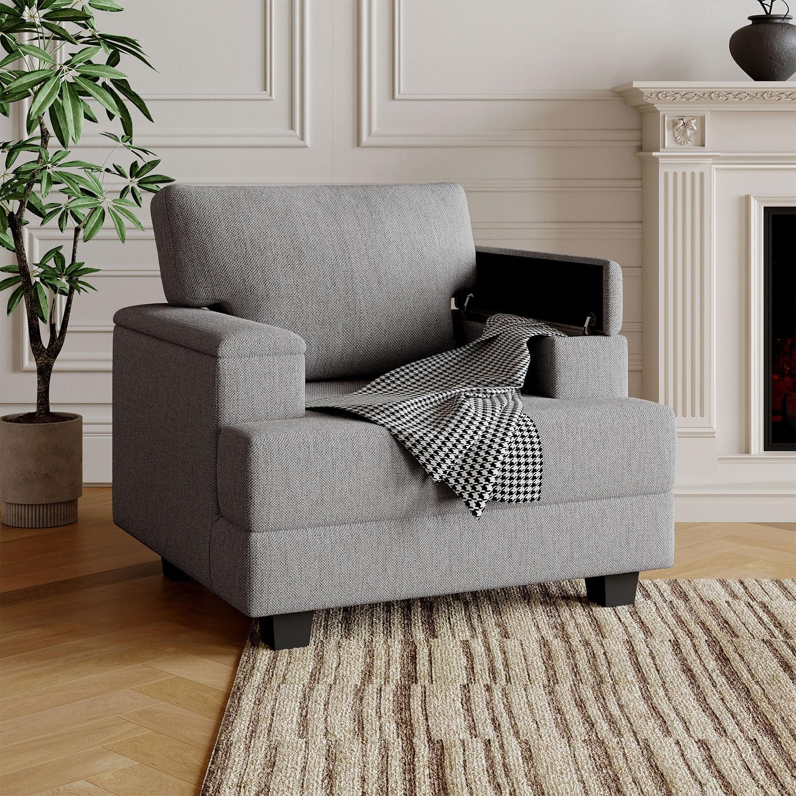Oversized Accent Chair with Storage Armrest,Comfy Living Room Chairs ...