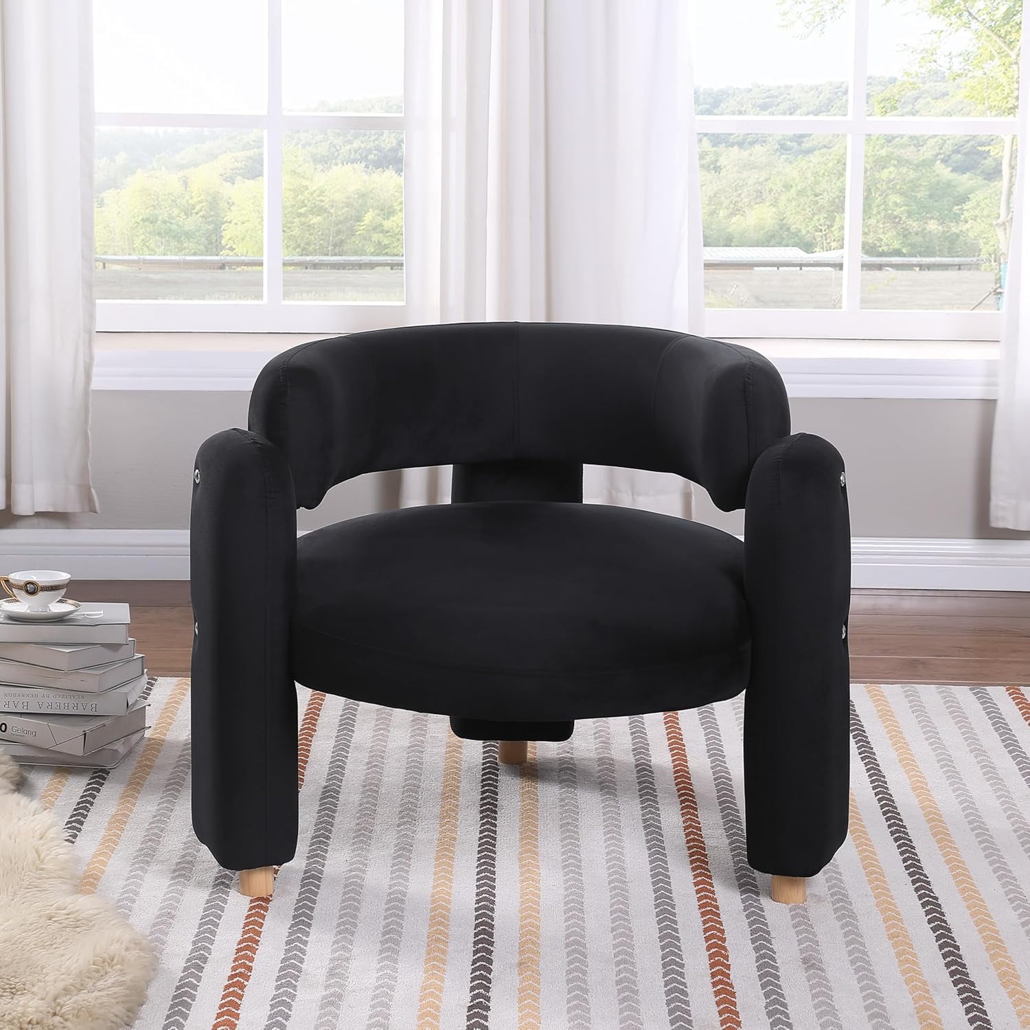 Oversized Armchair Mid-Century Reading Accent Chair Round Velvet Chair ...