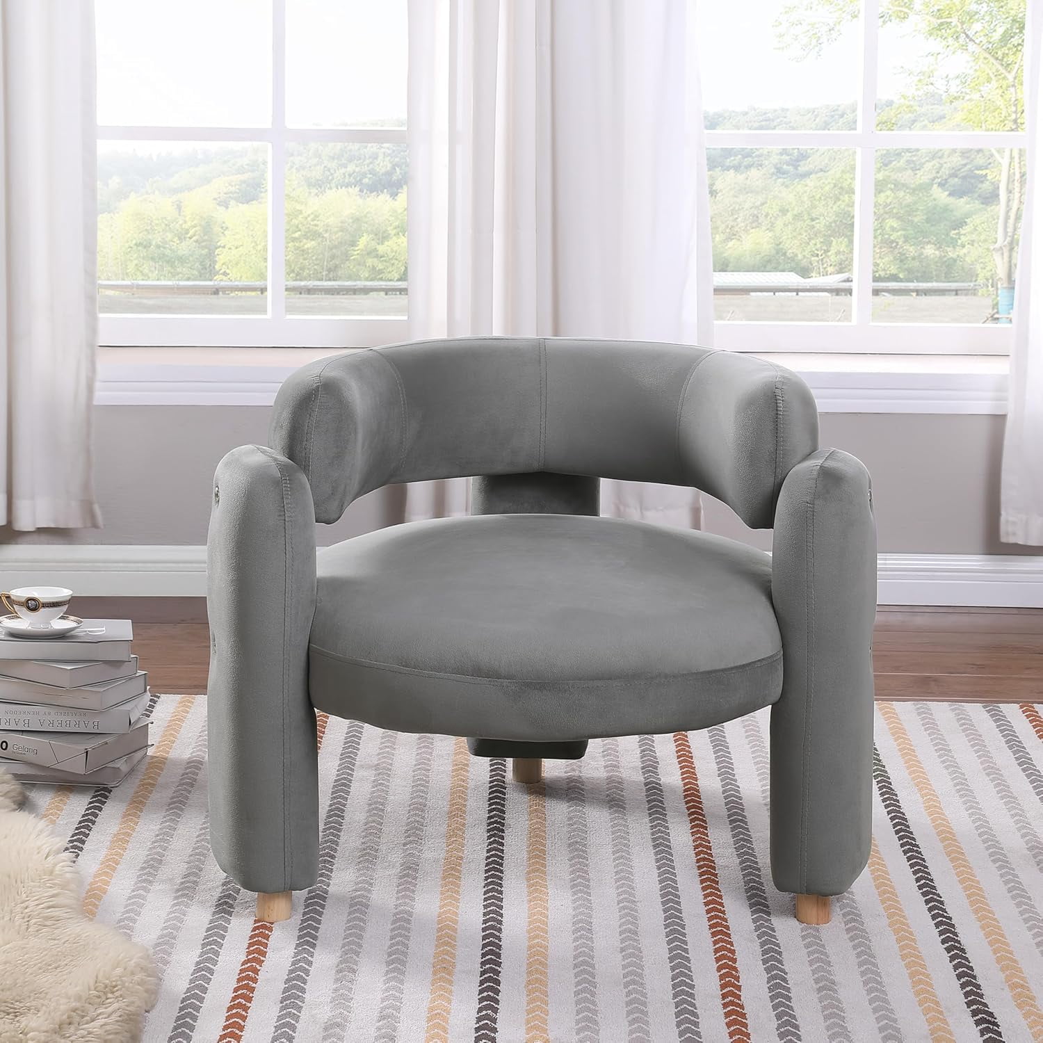 Oversized Armchair Mid-Century Reading Accent Chair Round Velvet Chair ...