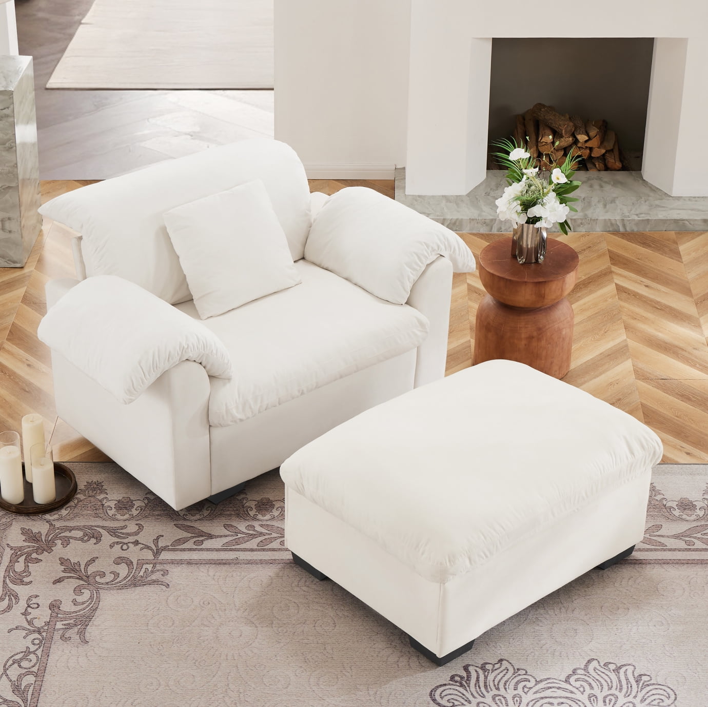 Oversized Armchair with Ottoman,Wide Accent Chairs with Fluffy Armrest ...