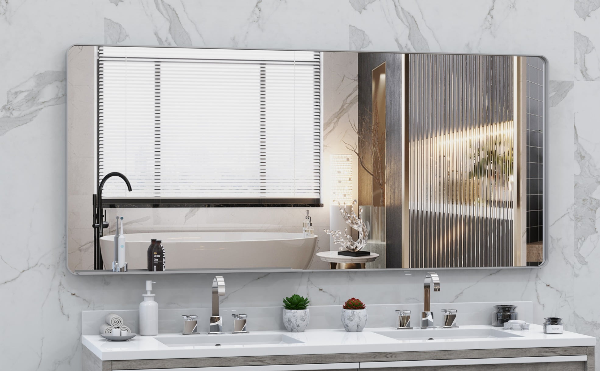 Oversized Bathroom Mirror with Removable Tray, Aluminum Framed Wall ...