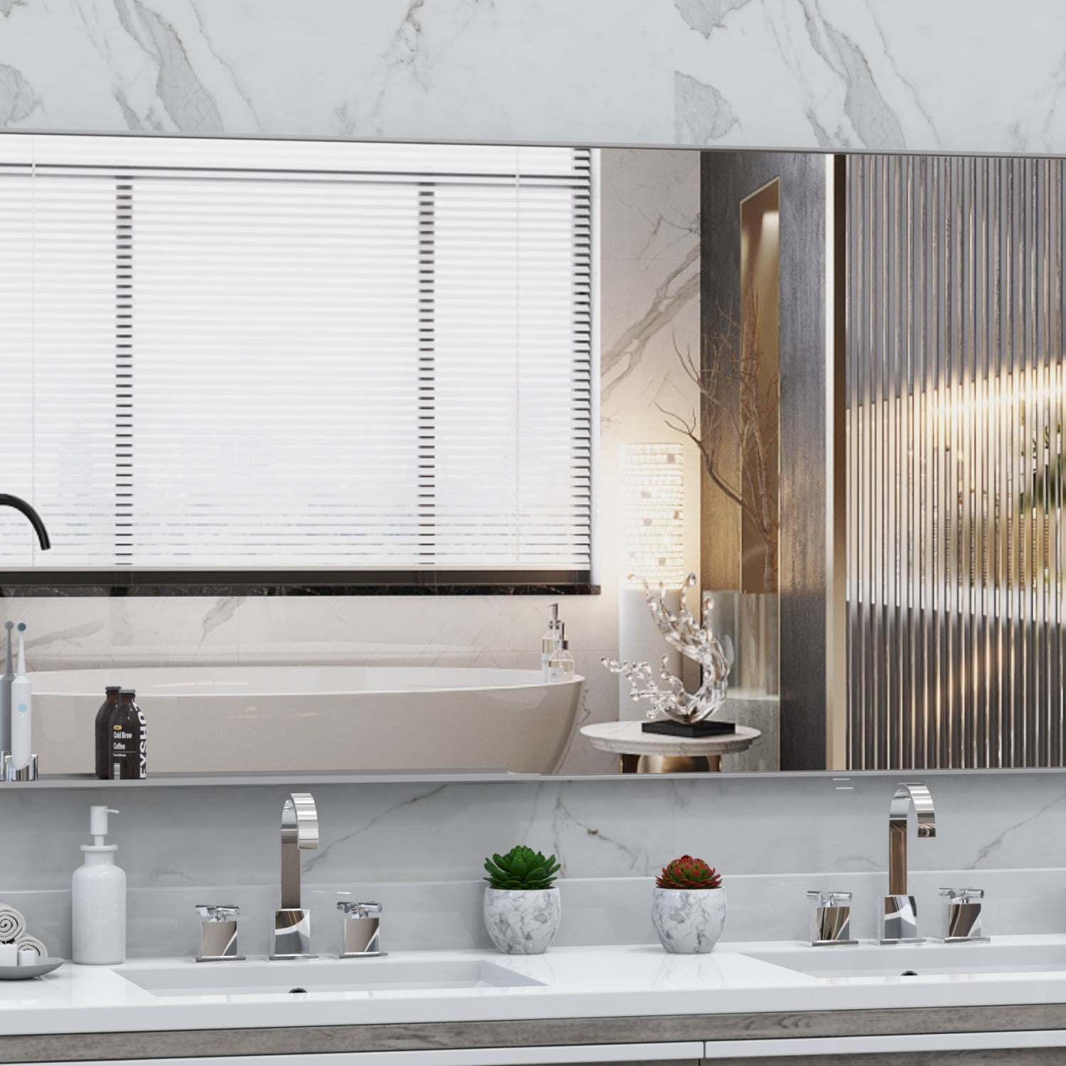 Oversized Bathroom Mirror with Removable Tray Wall Mount Mirror ...