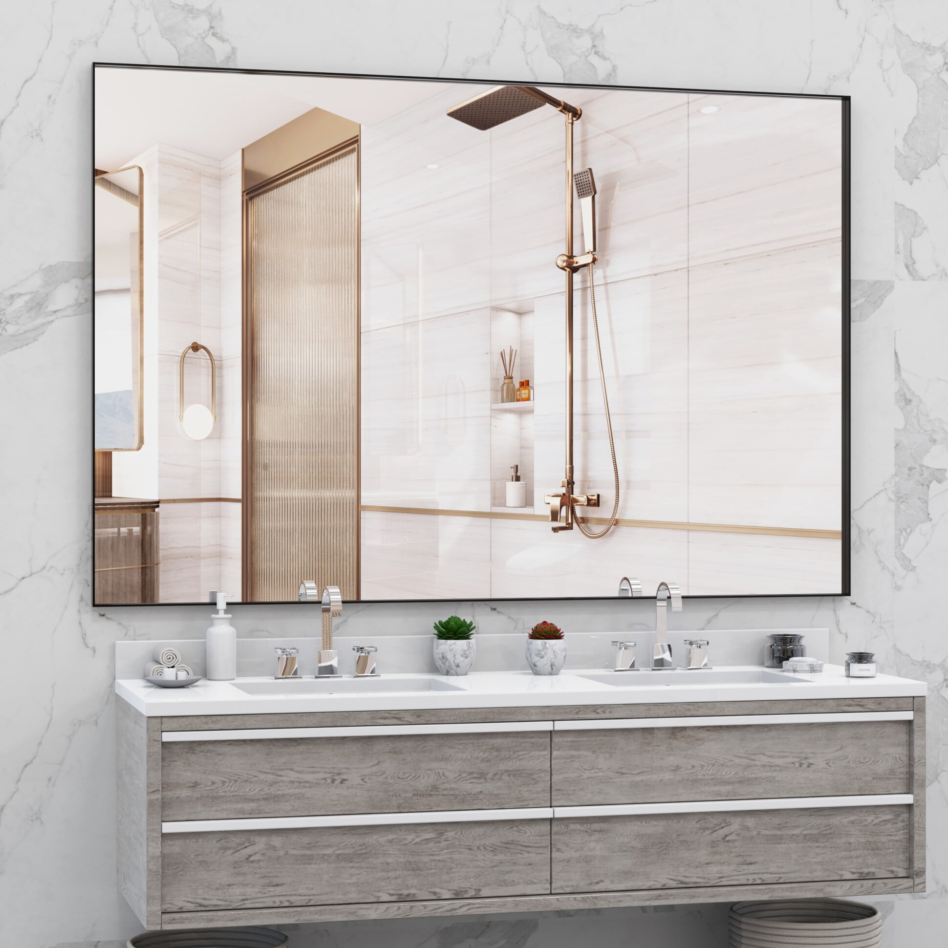 Oversized Bathroom Mirror Wall Mount Full Length Mirror Aluminum Framed ...