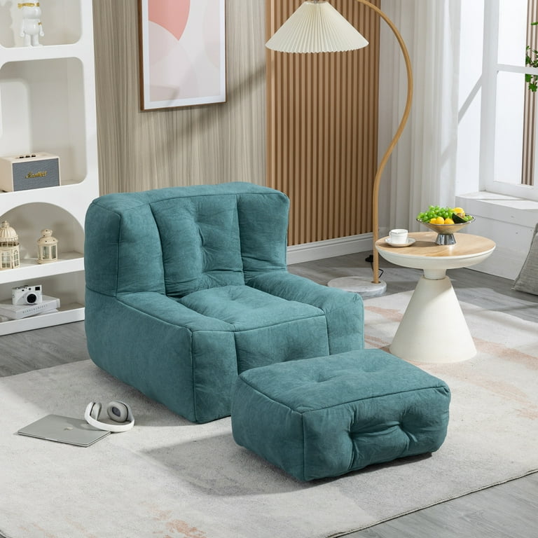 Oversized Bean Bag Chair Set Fluffy Velvet Lazy Sofa Chair with Memory Foam and Ottoman Super Soft Armless Bean Bag for Living Room Bedroom Apartment Green Walmart