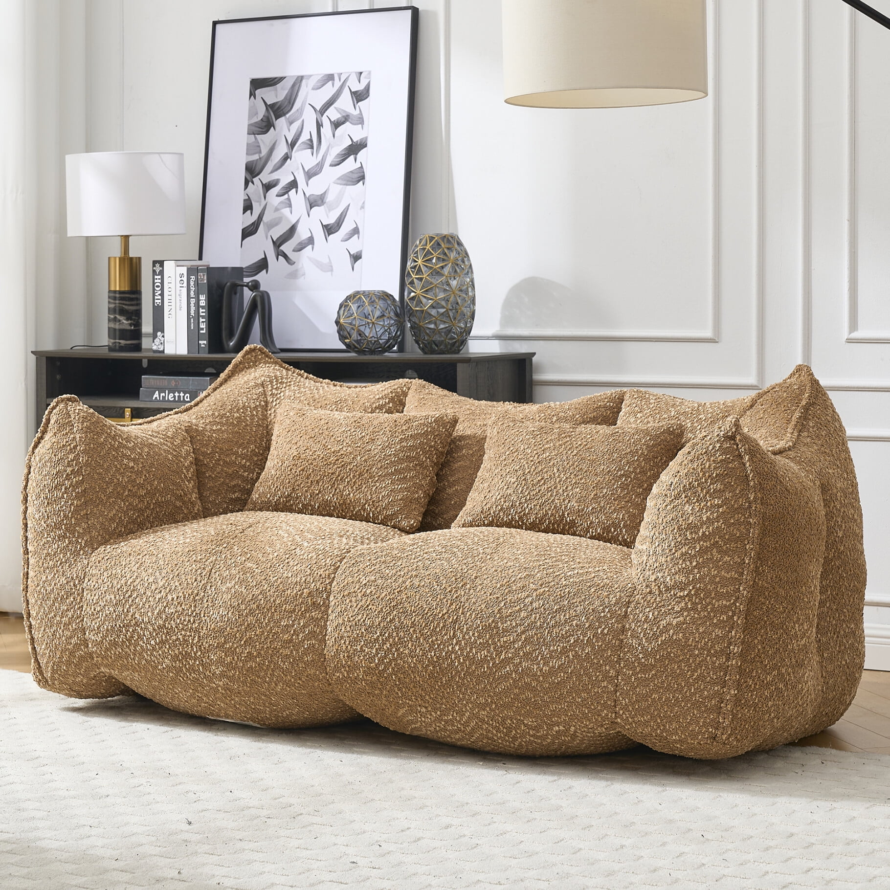 Oversized Bean Bag Couch for Two, High Resilience Foam Filled Loveseat ...