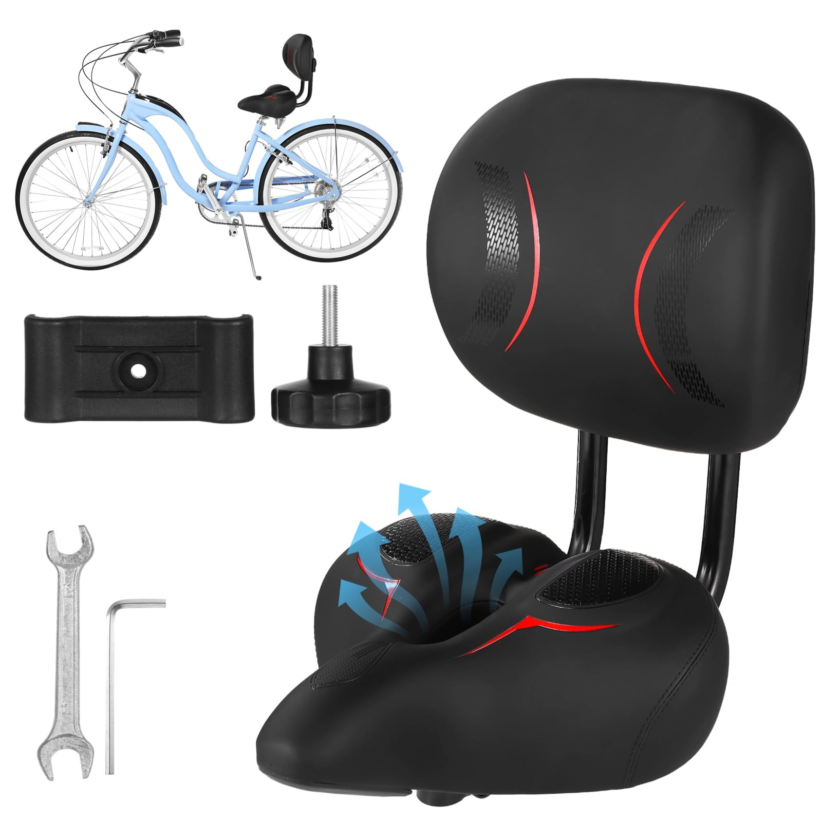 Oversized Bike Seat with Backrest, Breathable Bicycle Saddle with Back ...