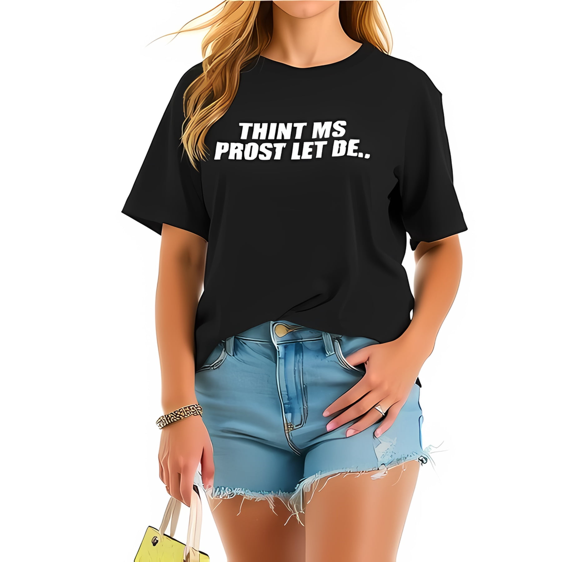 Oversized Black T-Shirt with Bold White Slogan "THINT MS PROST LET DE ...