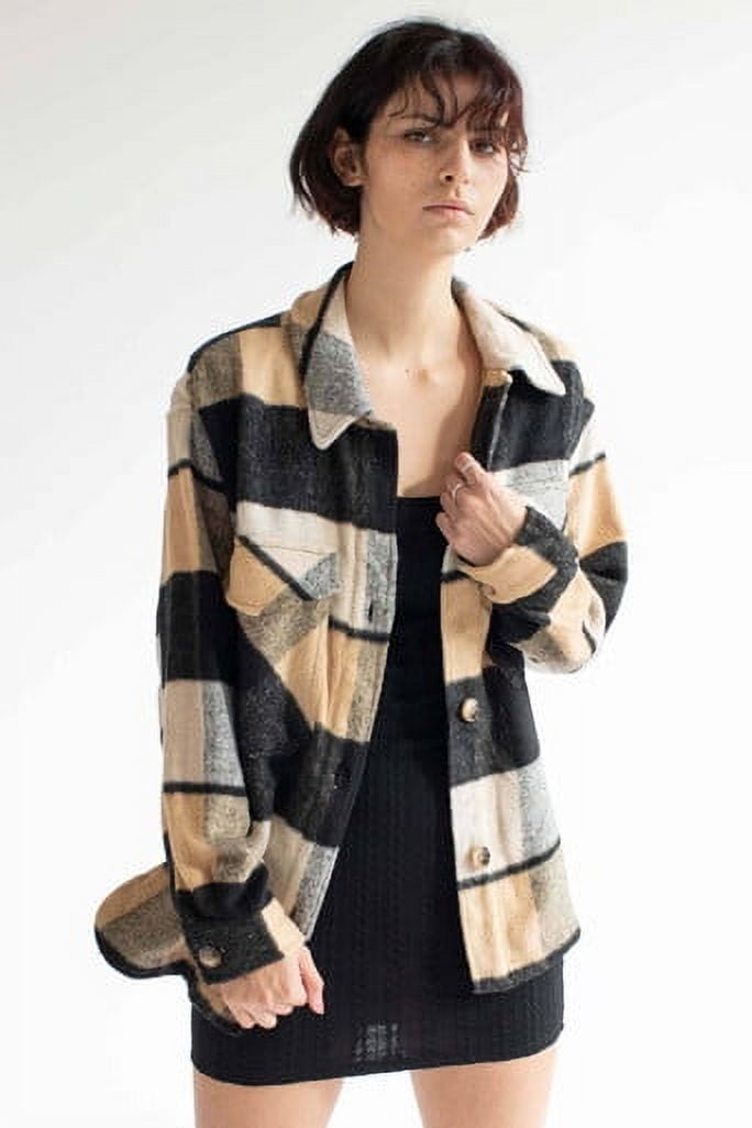 Oversized Black & Tan Plaid Jacket - Cozy Wool Blend, Fall Outerwear ...
