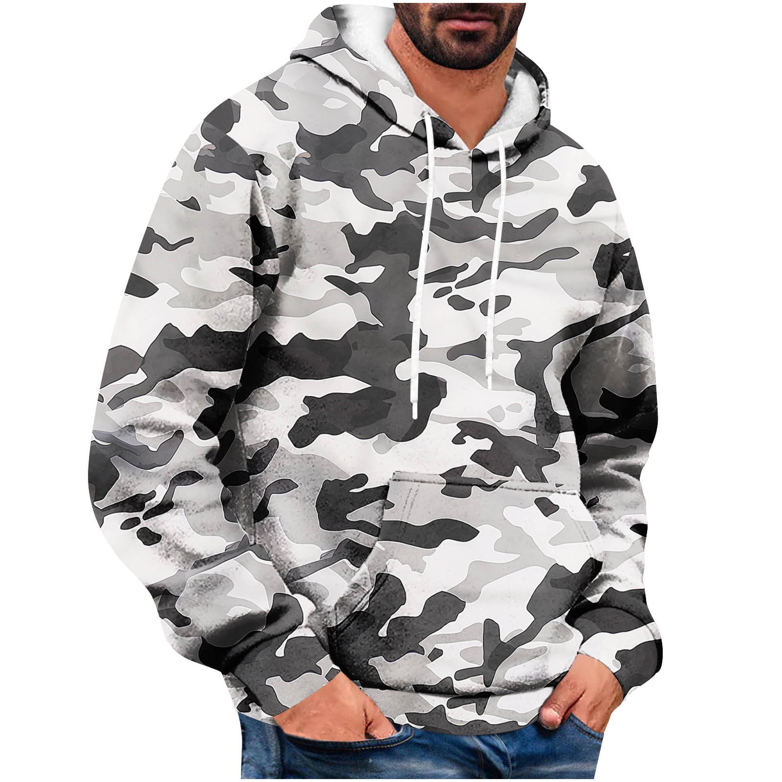 Oversized Camo Graphic Hoodie Mens Print Long Sleeve Outdoor Hunting ...