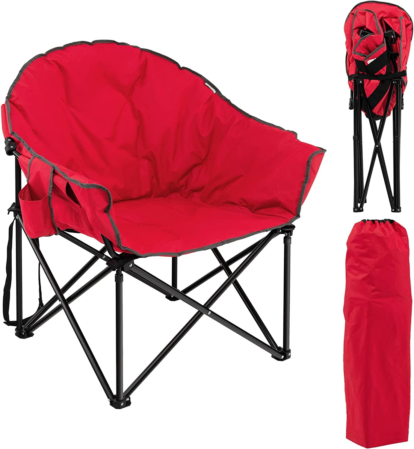 Oversized Camping Chair, Outdoor Padded Folding Chair with Cup Holder ...