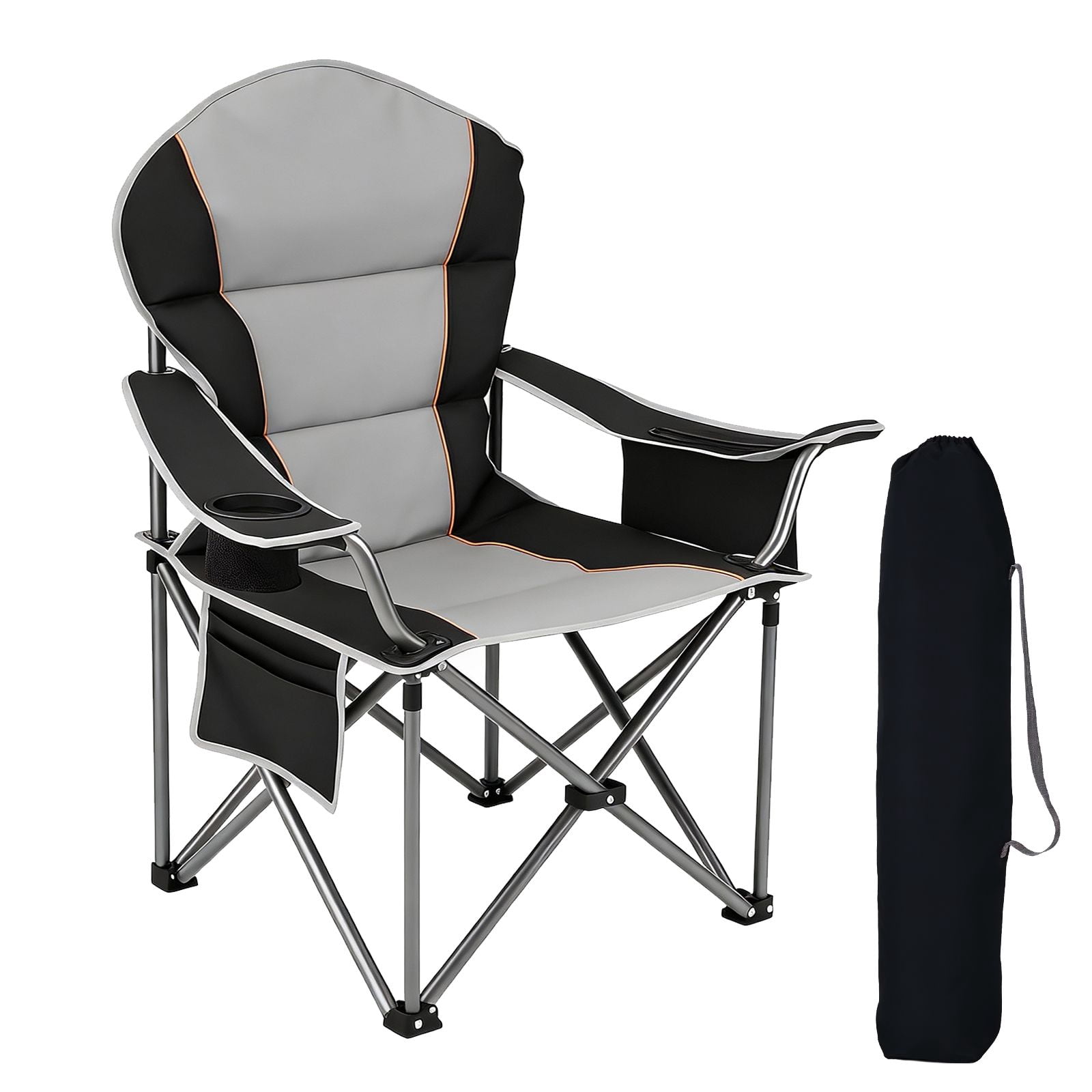 Oversized Camping Folding Chair, Heavy Duty Padded Chair with Cup ...