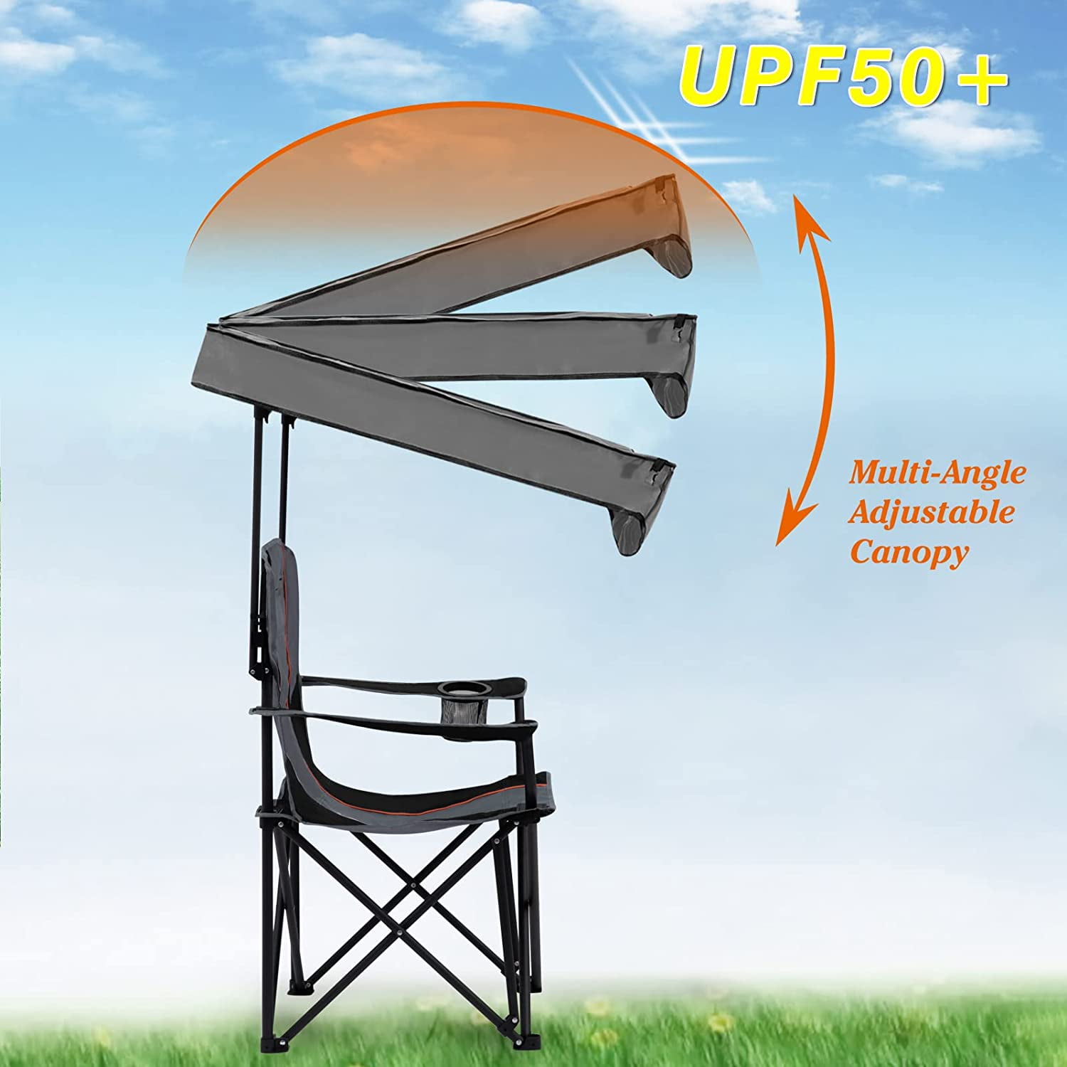 Oversized Camping Lounge Chair with Adjustable Shade Canopy, Heavy Duty ...