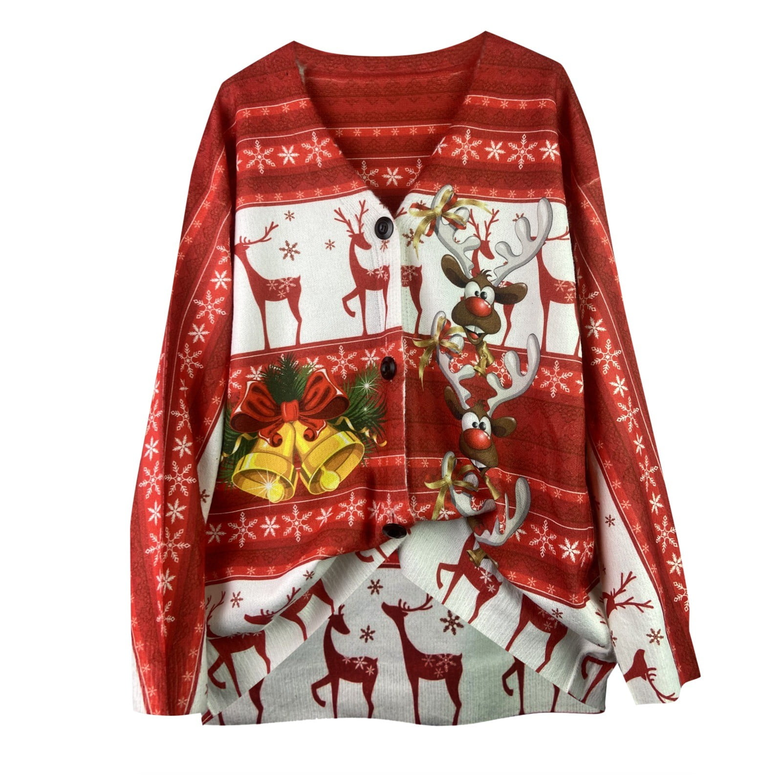 Oversized Cardigan Sweaters for Women Plus Size Christmas V Neck Button ...