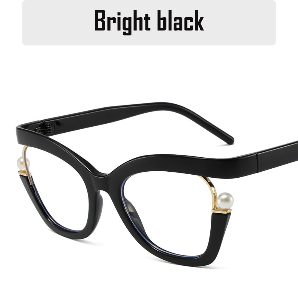 Oversized Cat Eye Women Eyeglasses With Pearls Stylish Large Frame Blue ...